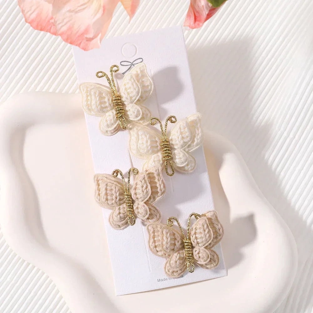 4 Pieces/set New Cute Baby Girl Bow Hairpin Wool Knitted Headwear ...