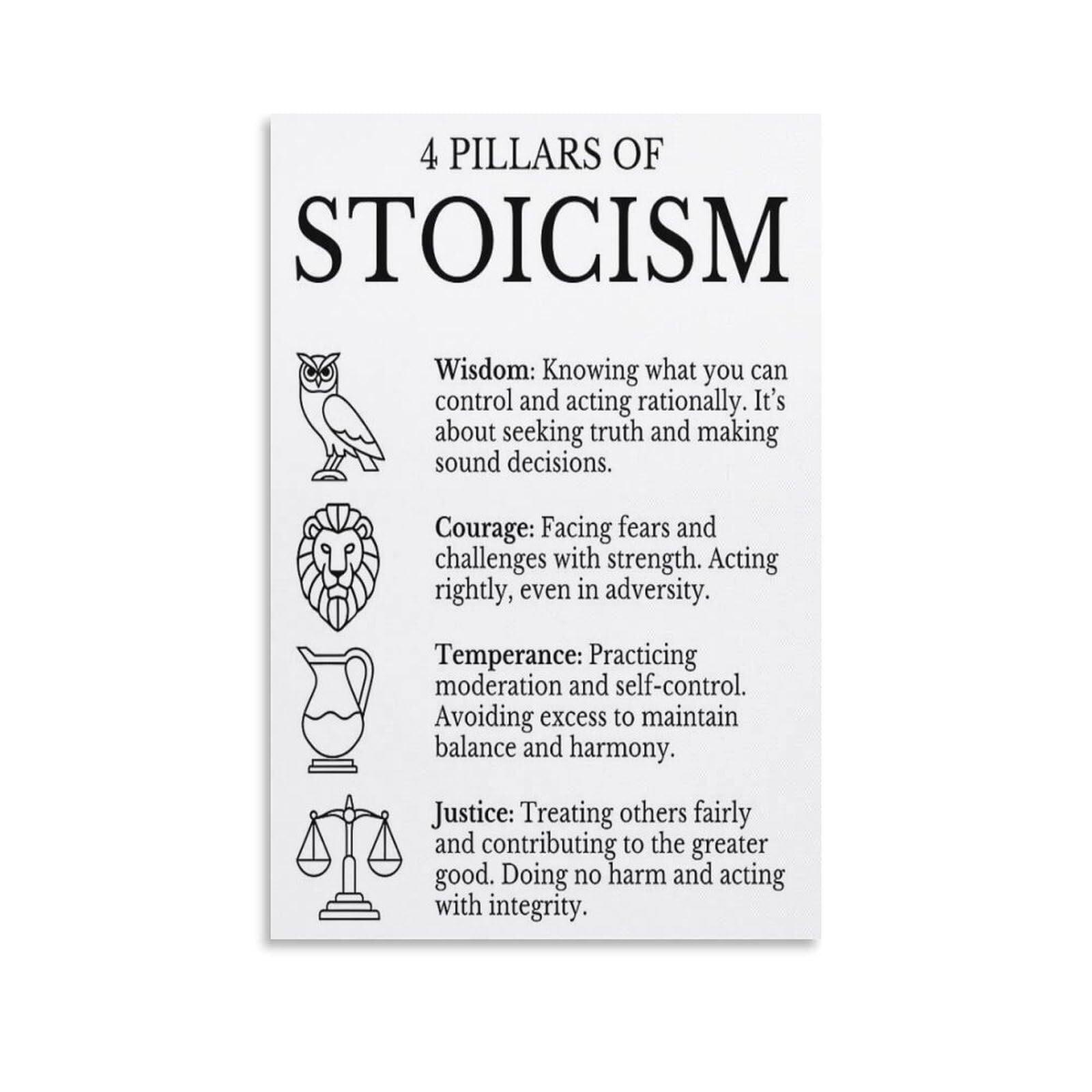 4 Pillars of Stoicism Poster Stoic Philosophy Wall Art (2) Canvas for ...