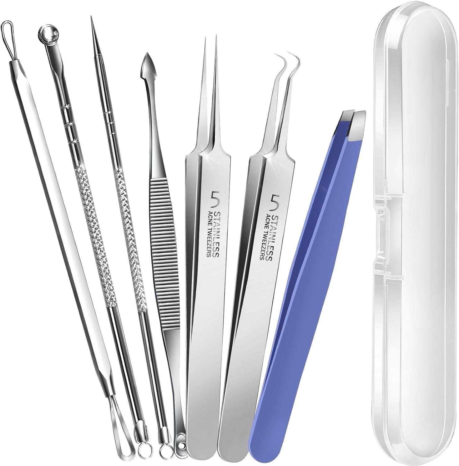 4 Pimple Popper Tool Kit, 2 Blackhead Remover Tweezers,1 Ingrown Hair ...