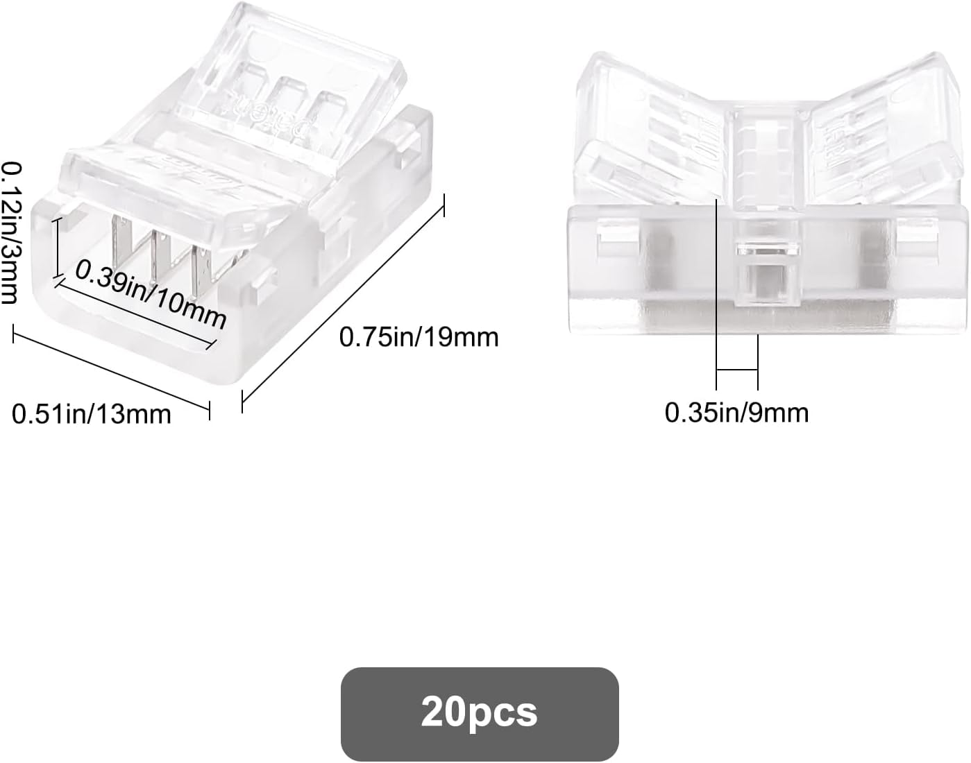 4 Pin 20PCS COB LED Strip to Wire Connector Transparent Solderless ...