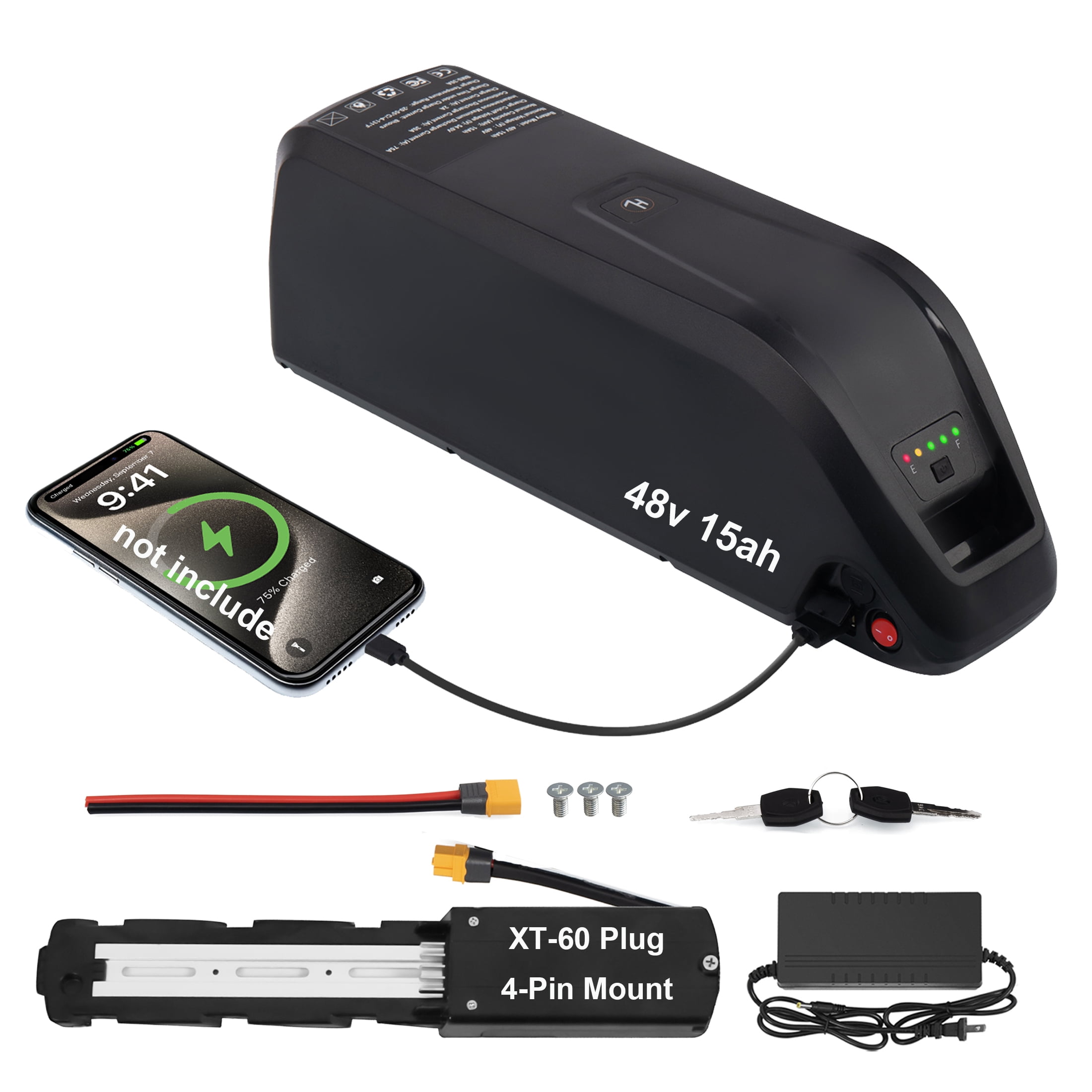 4 Pin 48V 15AH Ebike Battery with Charger Replace XT60 Plug for Electric Bike Tricycle - Walmart.com