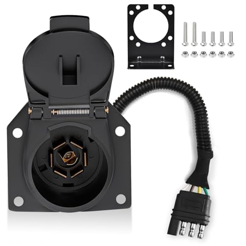 4 Pin to 7 Pin Trailer Adapter W/Mounting Bracket, 4 Way Flat to 7-Way Blade Reverse Wiring ...