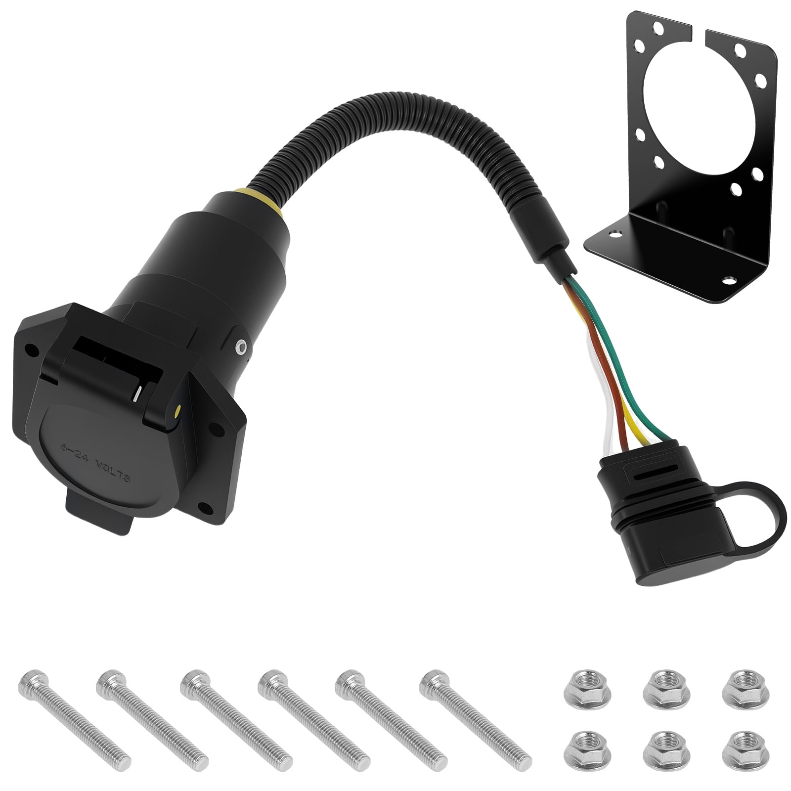 4 Pin to 7 Way Trailer Adapter with Mounting Bracket 4 Way Flat to 7 Way Round Blade Reverse ...