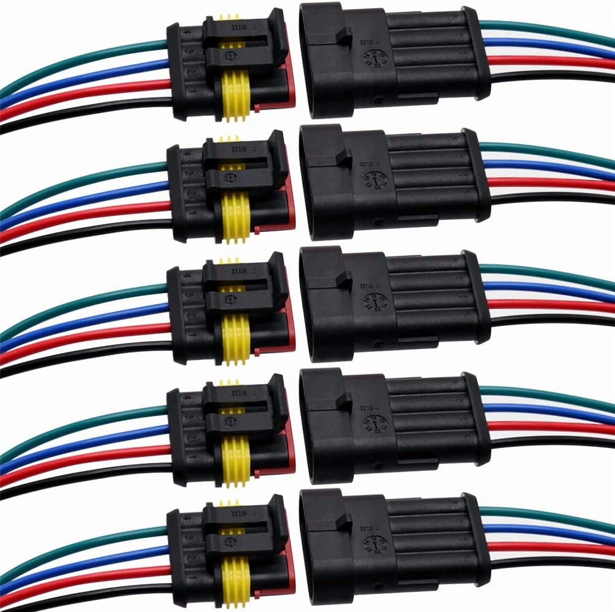 4 Pin Connector Waterproof Connector, Male and Female Way 16 AWG Wire ...