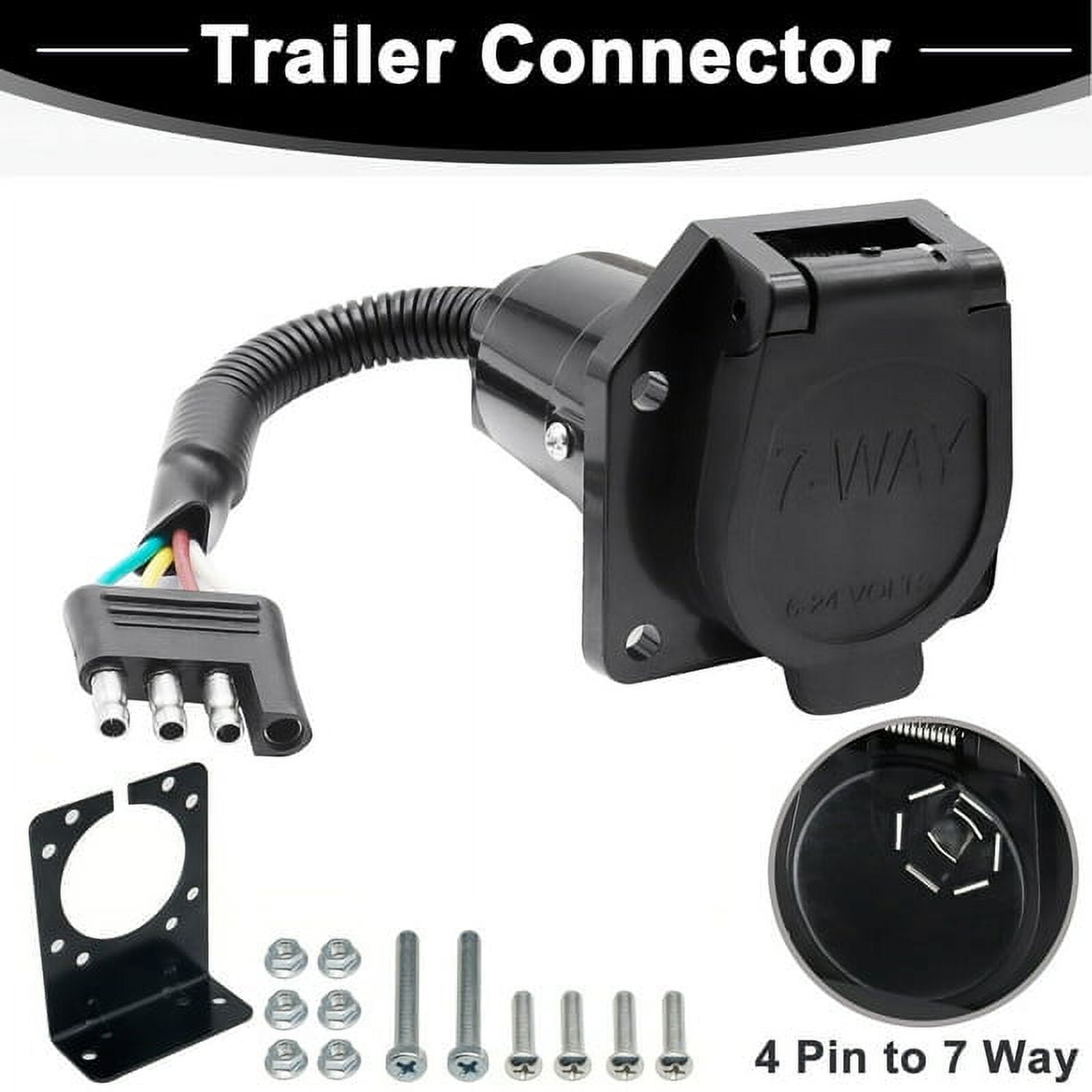 XUKEY 4-Pin Flat to 7-Way Blade Trailer Plug Adapter Tow for RV Truck ...