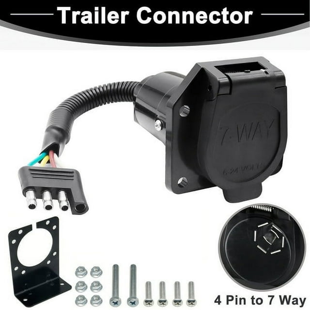 XUKEY 4-Pin Flat to 7-Way Blade Trailer Plug Adapter Tow for RV Truck Light Wire Connector ...