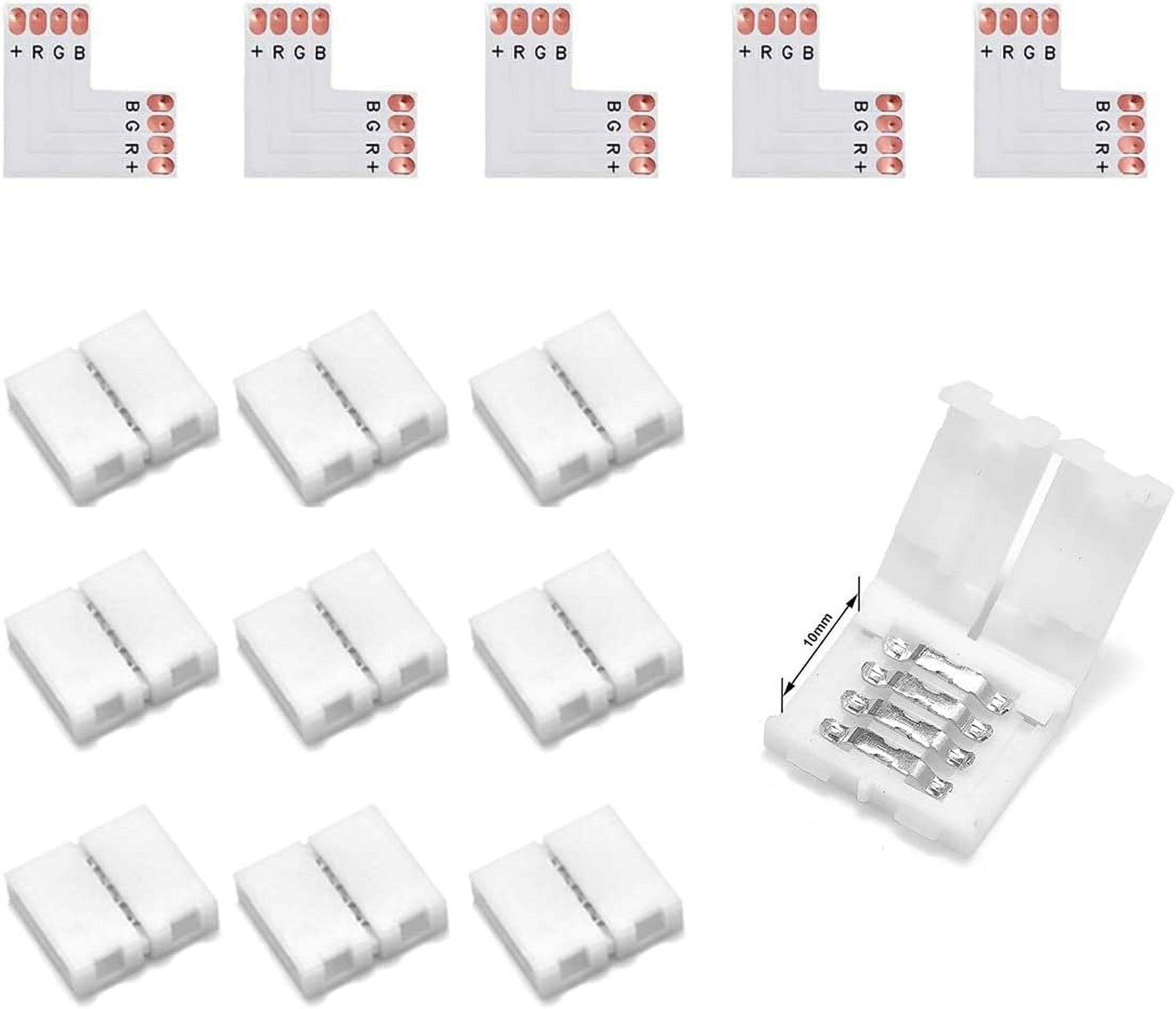 4-Pin L Shape LED Connectors(5PCS) with 10Pcs Clips 10mm Wide Right ...