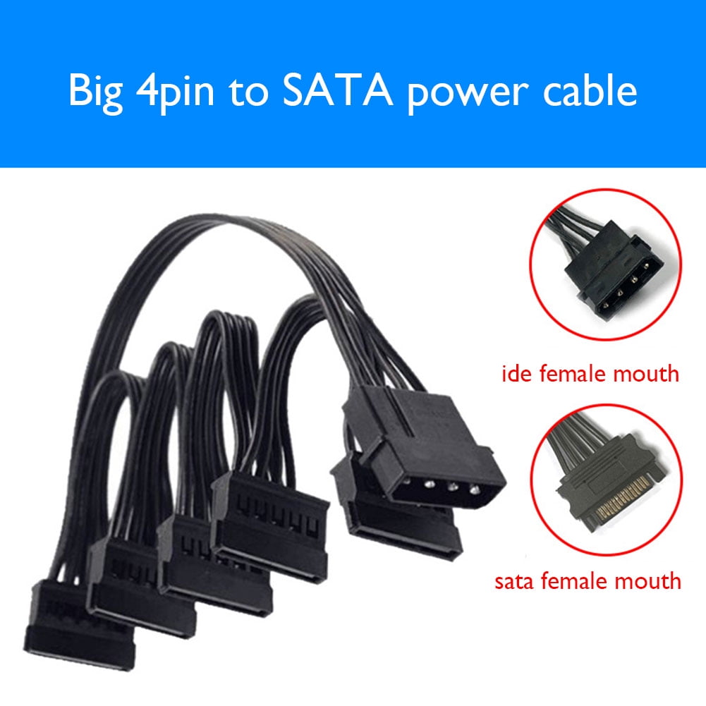 4 Pin Male to SATA 15 Pin Female Power Supply Cable 1 to 5 Cord Hard Drive IDE Molex to 5-Port ...