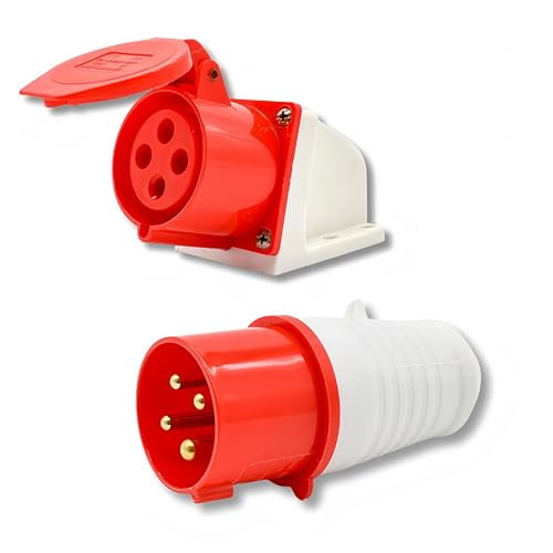 4 Pin Power Plug 3 Phase Industrial Connector Socket Set Mounted 32A ...