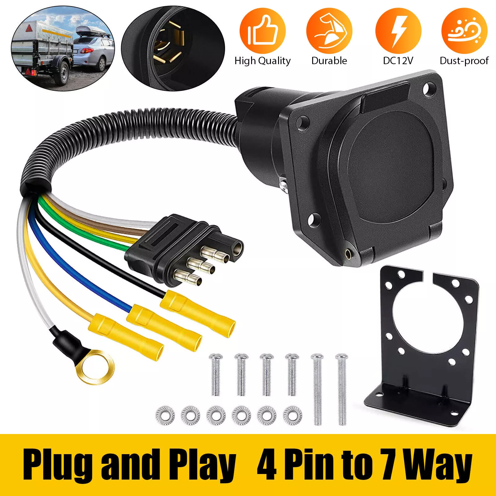 4 Pin to 7 Way Trailer Truck Adapter Converter Wiring Plug with ...