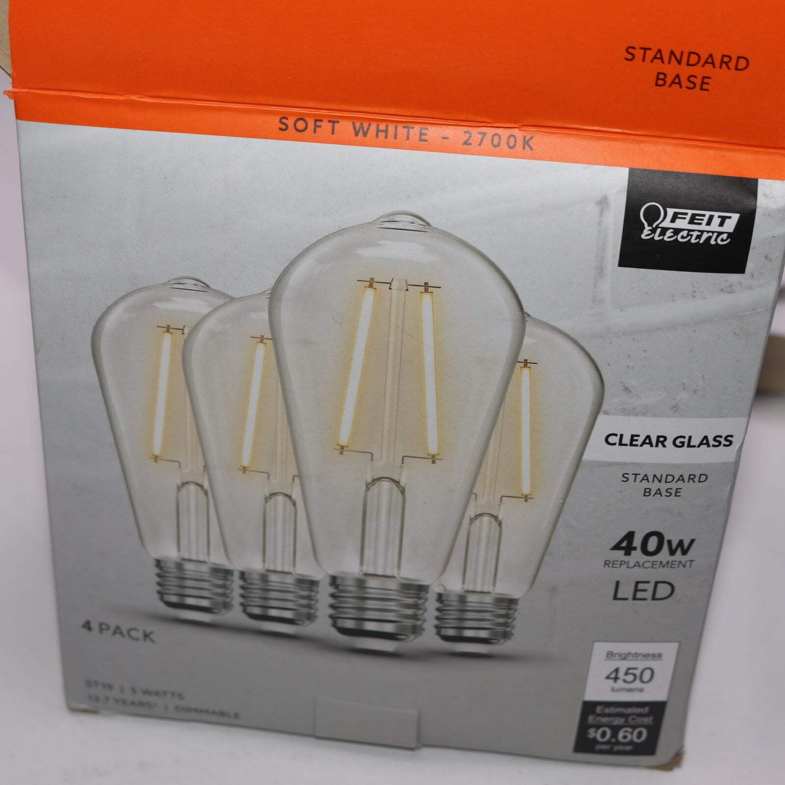(4-Pk) Feit Electric LED ST19 Dimmable Straight Filament Light Bulb ...