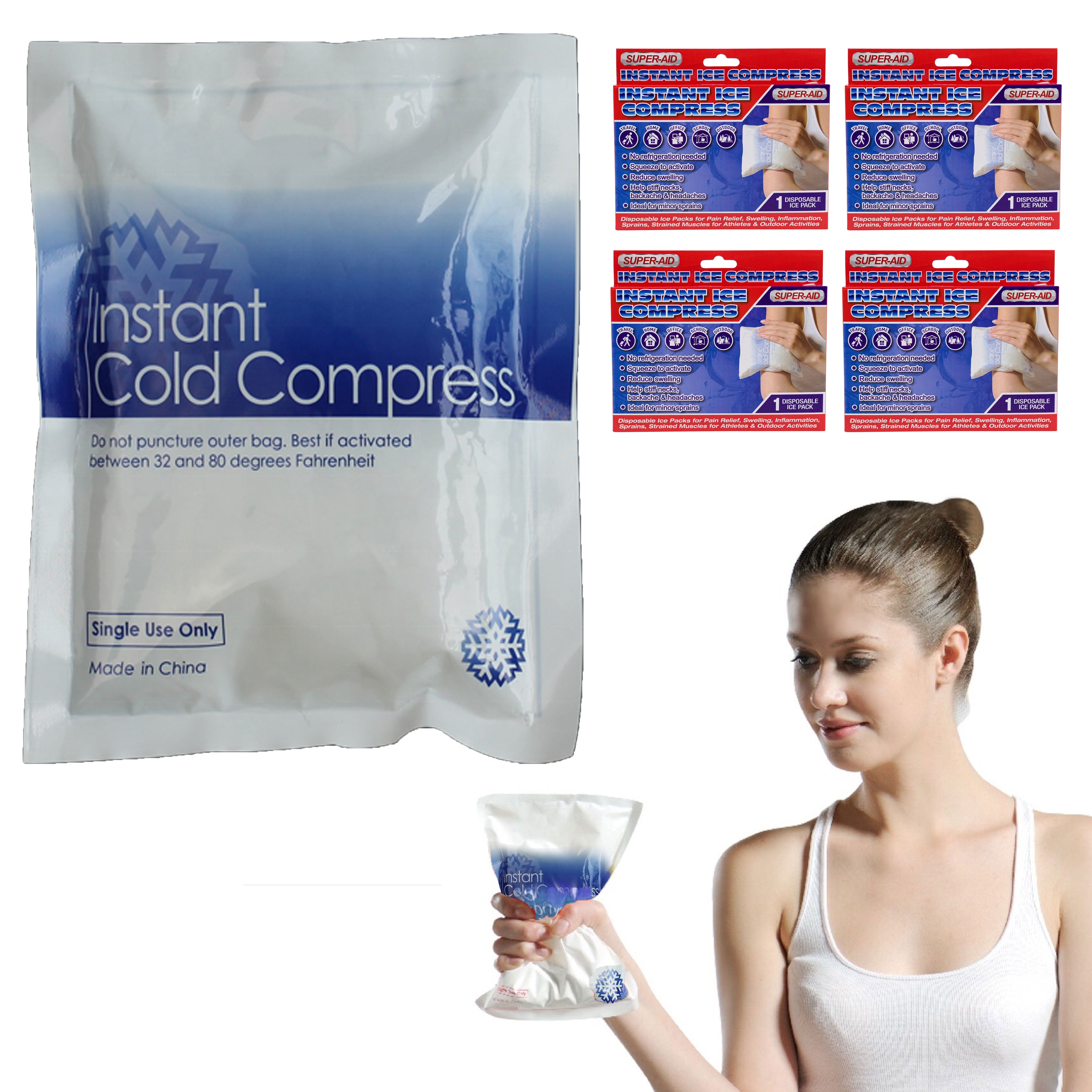 4 Pk First Aid Instant Cold Compress Ice Pack Disposable Injury Sprain ...