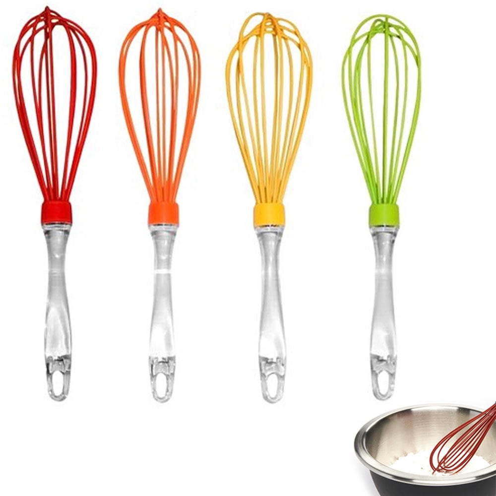 4 Pk Silicone Coated Whisk Cooking Utensil Egg Beater Non Scratch ...