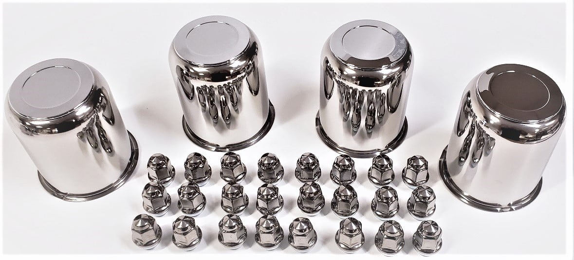 4-Pk Trailer Wheel Lug and Cap Sets - Stainless Hub Cover With 24 Lug ...