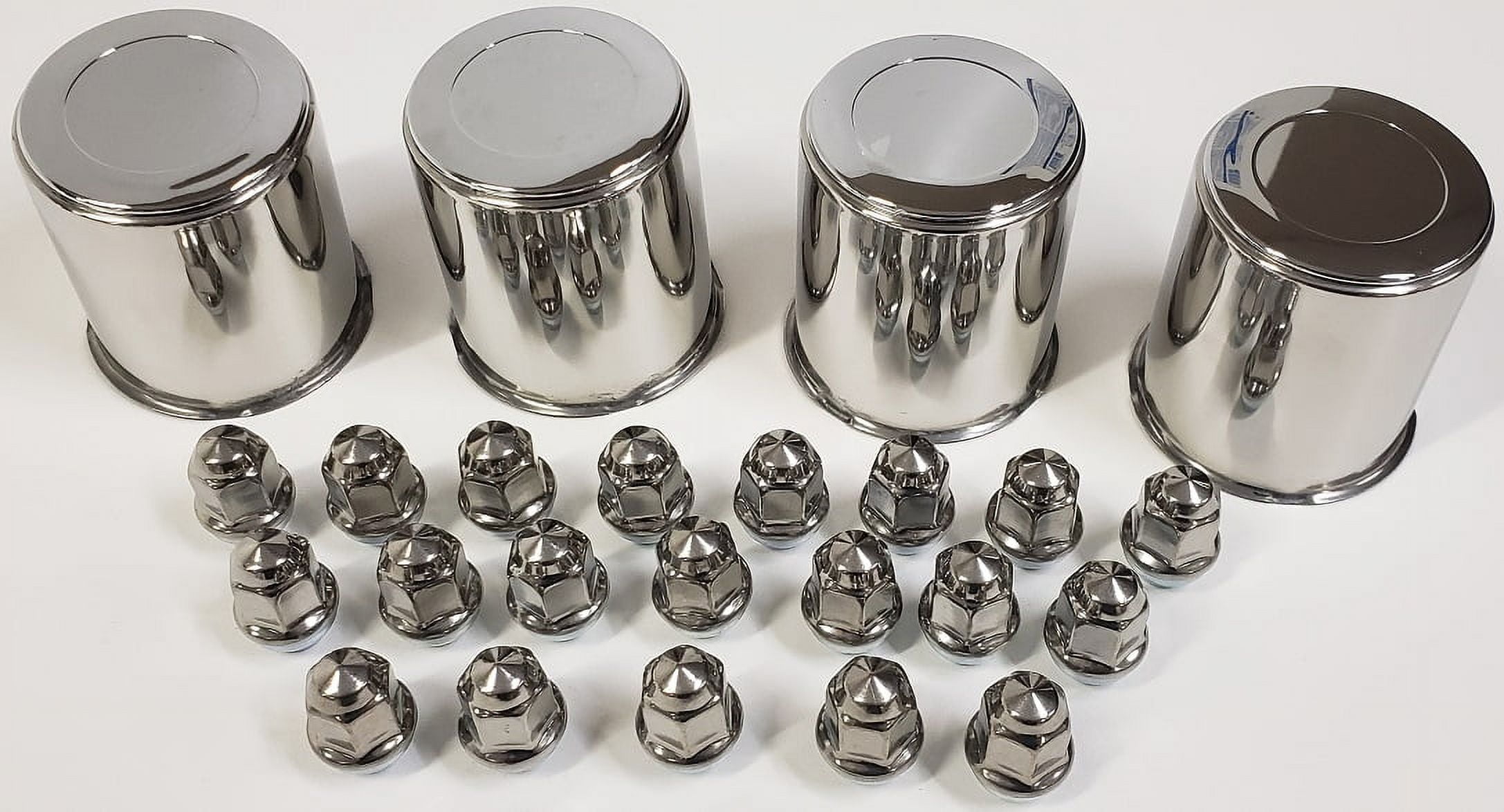 4-Pk Trailer Wheel Lug and Cap Sets - Stainless Hub Cover with 20 Lug Nuts 3.19 In. Center ...
