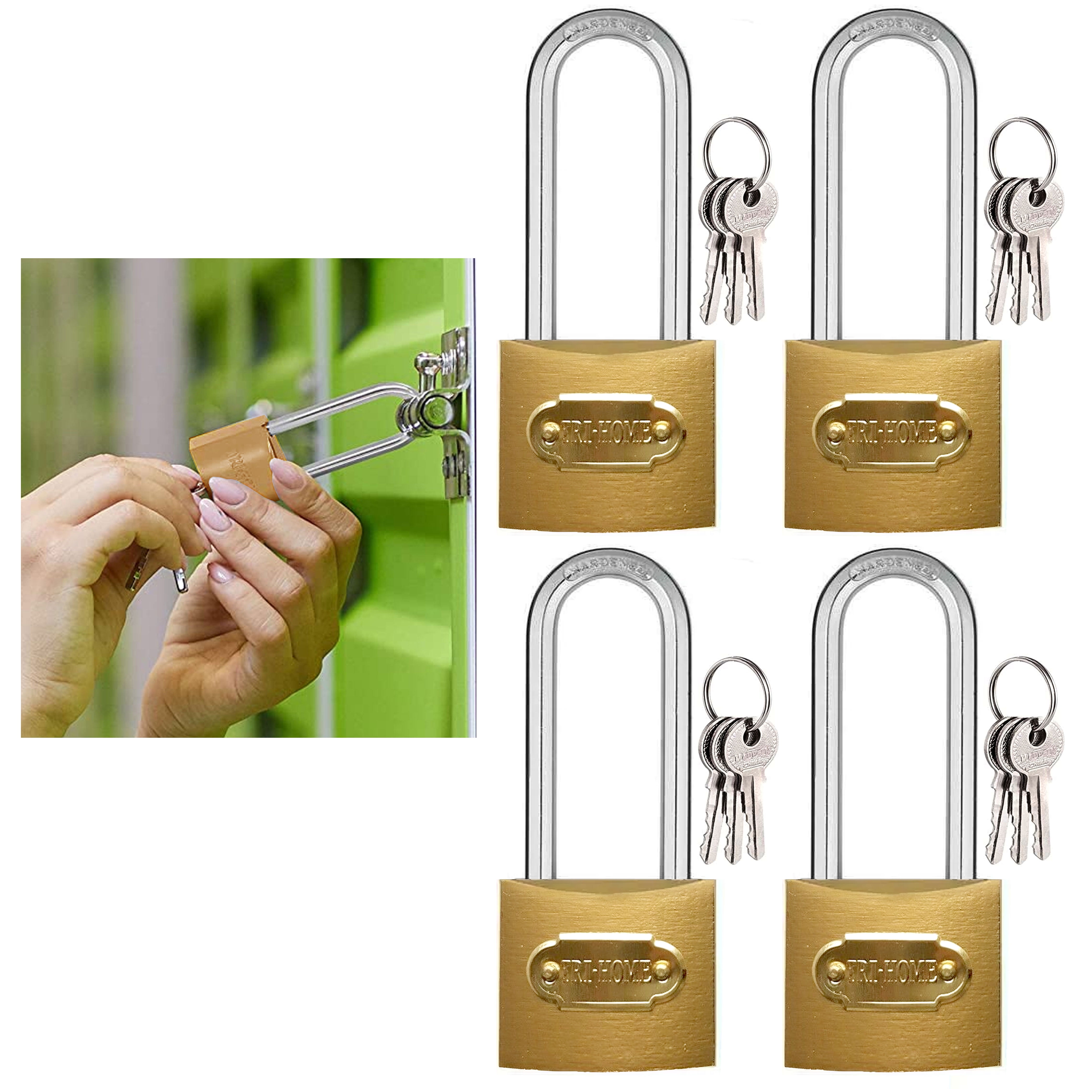 AllTopBargains 4 Pks Metal Padlocks, Heavy Duty Long Shackle, Gold ...
