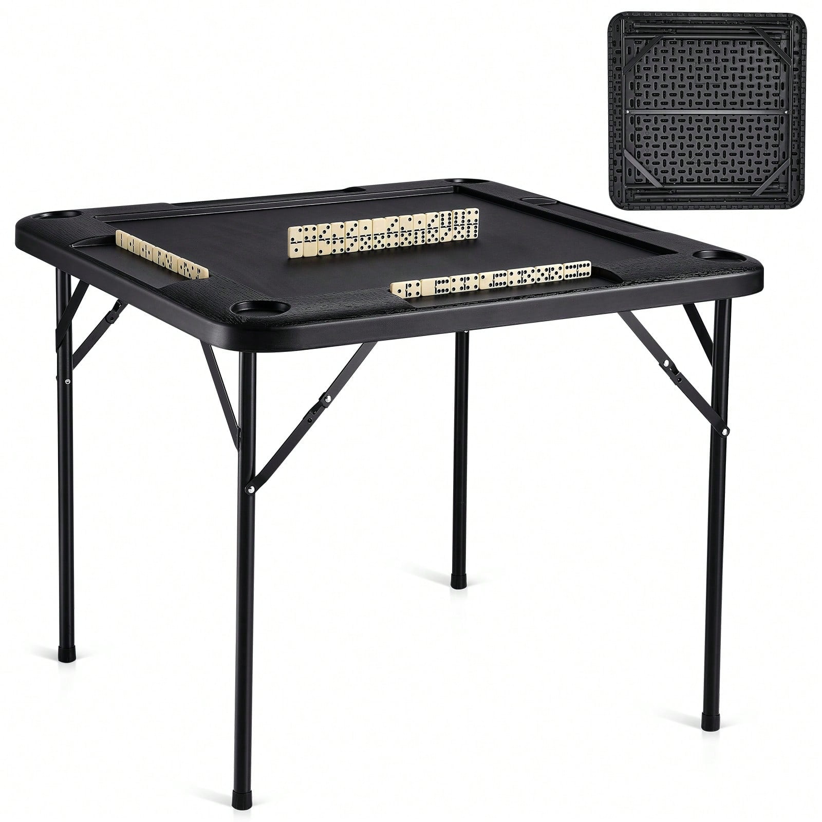 4 Player Folding Card Table With 4 Cup Holders & 4 Chip Trays Portable ...