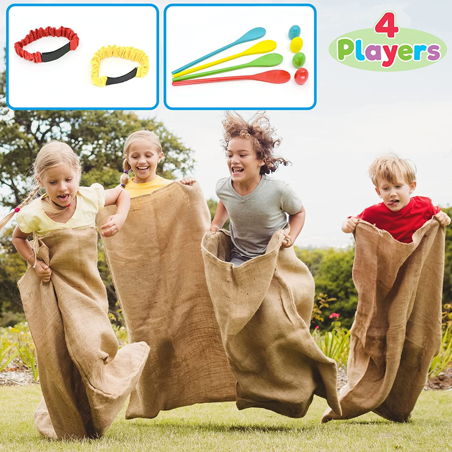 QYXJXY 4 Players Outdoor Lawn Games Set, Potato Sack Race, Egg and ...