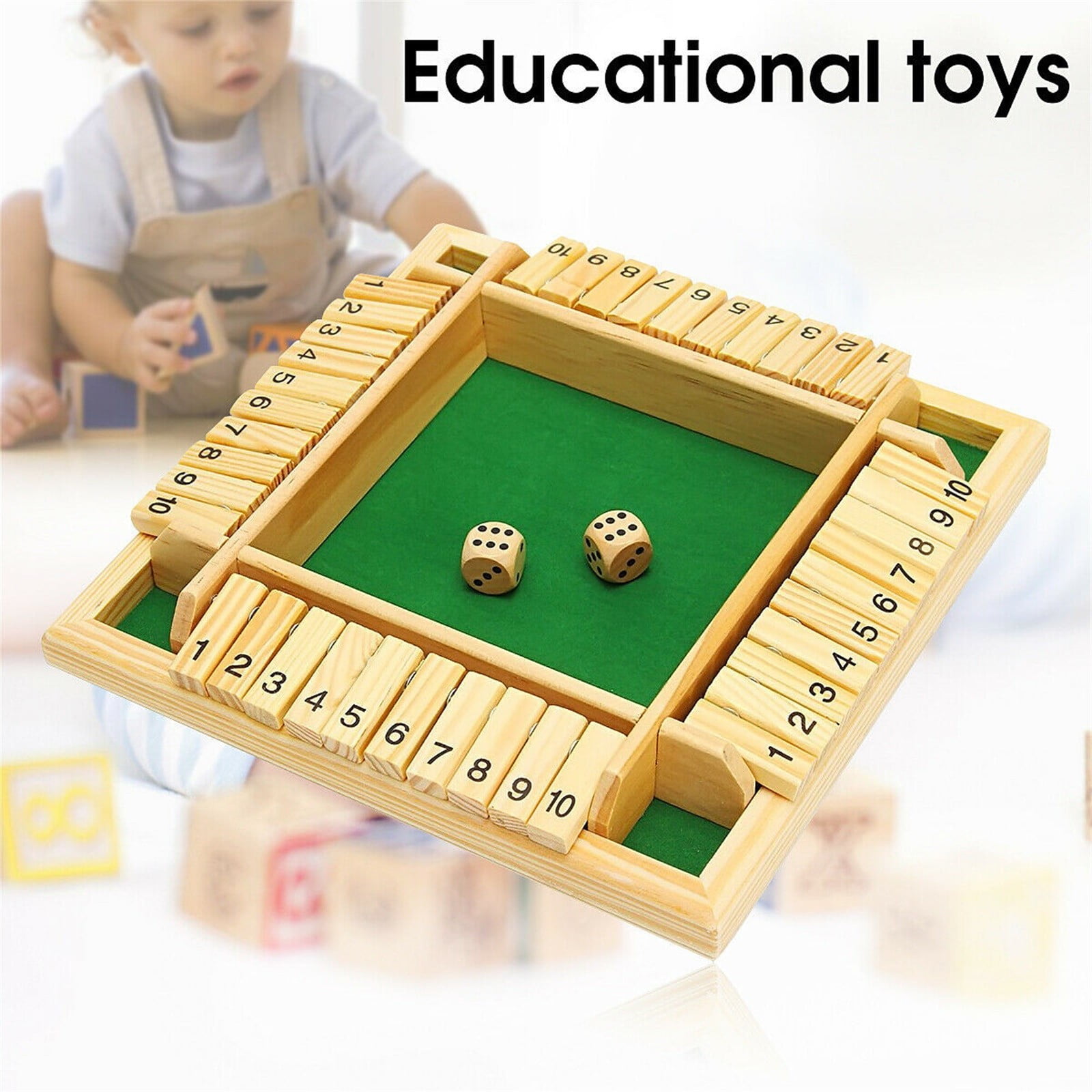 4 Players Shut The Box Dice Games, Wooden Board Table Math Game with 2 ...