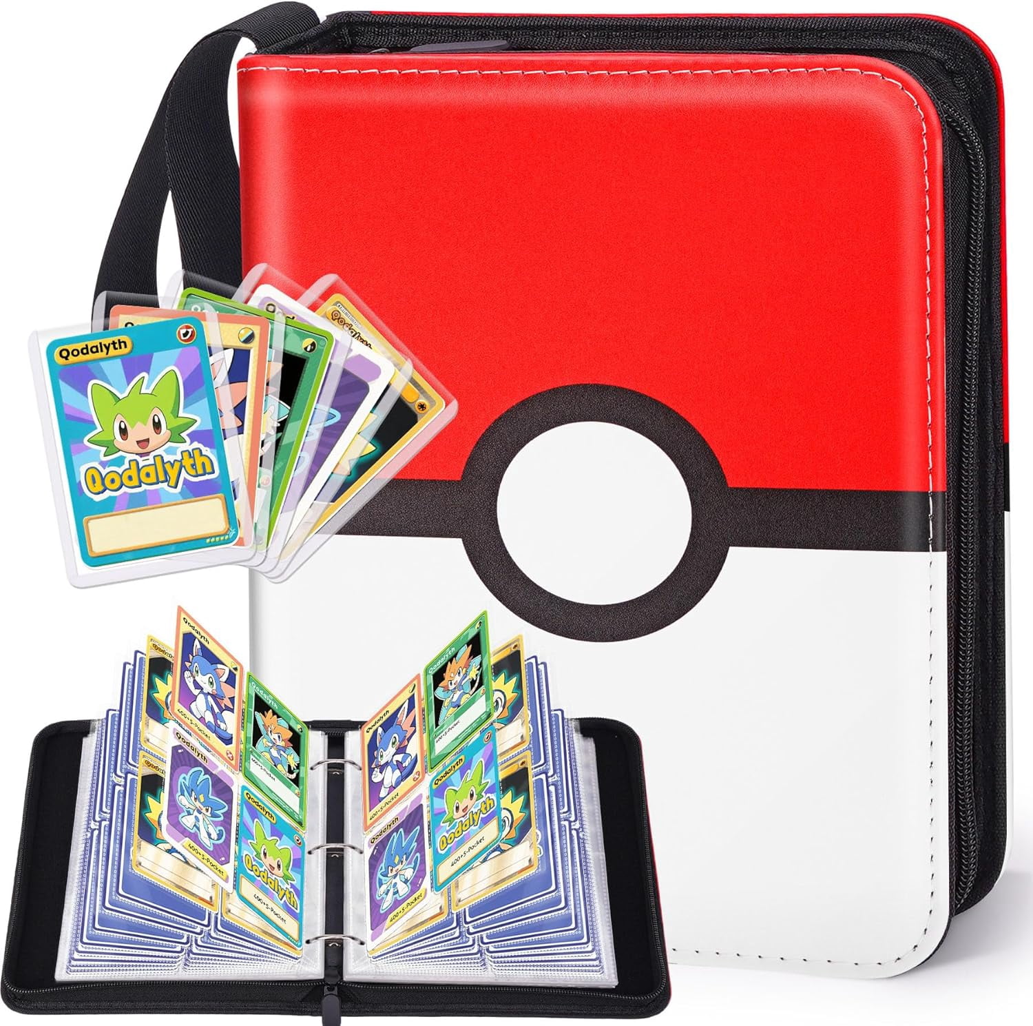 4 Pocket Card Binder with Zipper, Holds 400 Cards, PU with 5 Hard ...