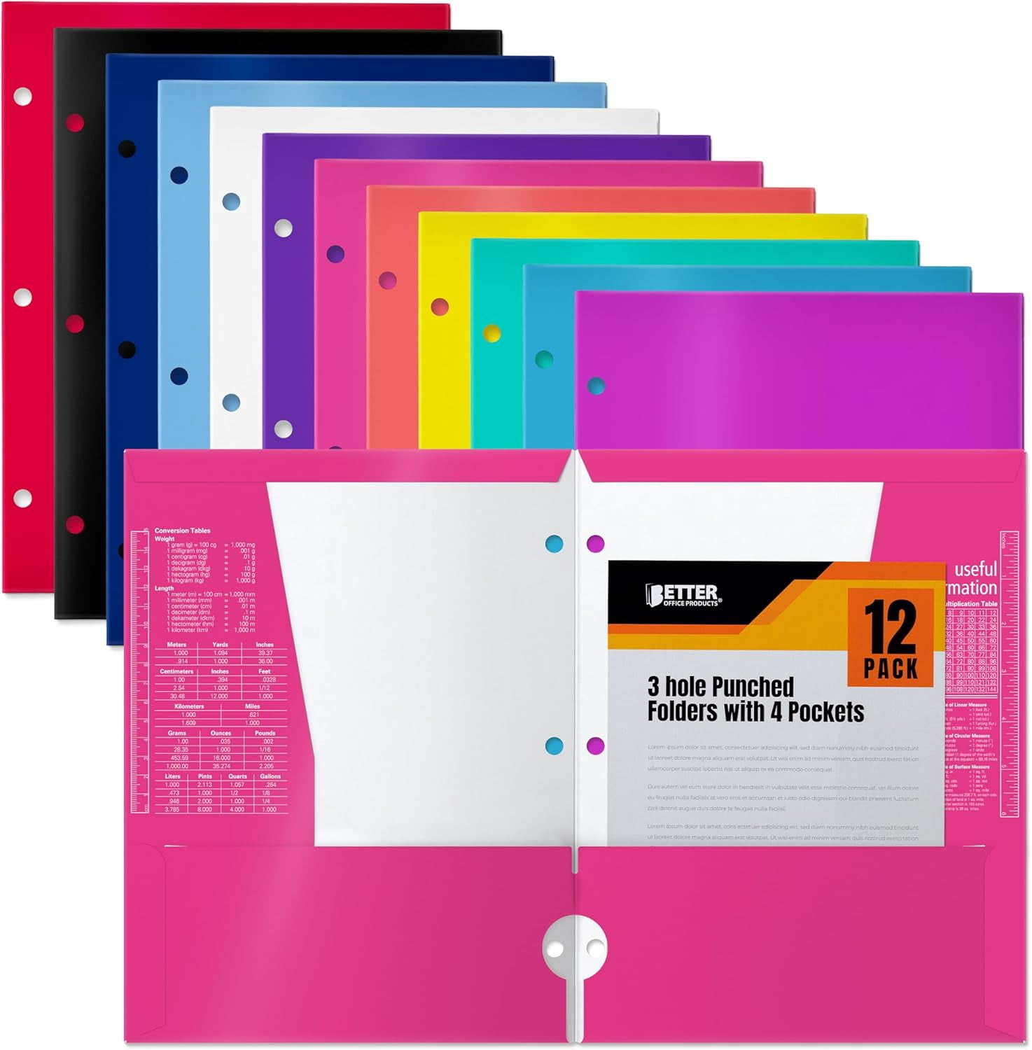 4 Pocket Glossy Laminated Paper Folders (12 Pack), 3 Hole Punch ...