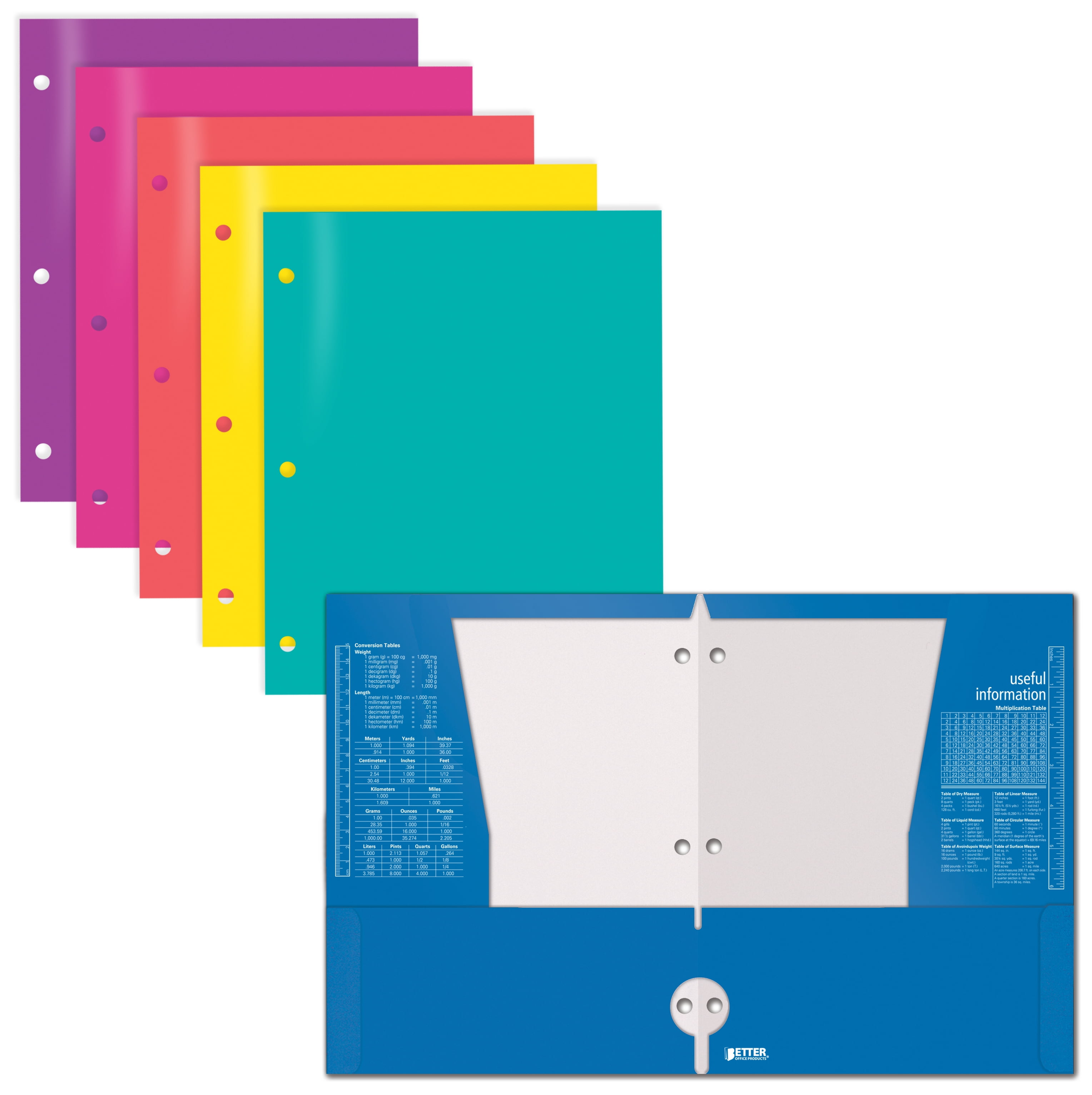 Better Office Products 4-Pocket Glossy Laminated Paper Folders, 6 Pack, 3-Hole Punch, Assorted ...