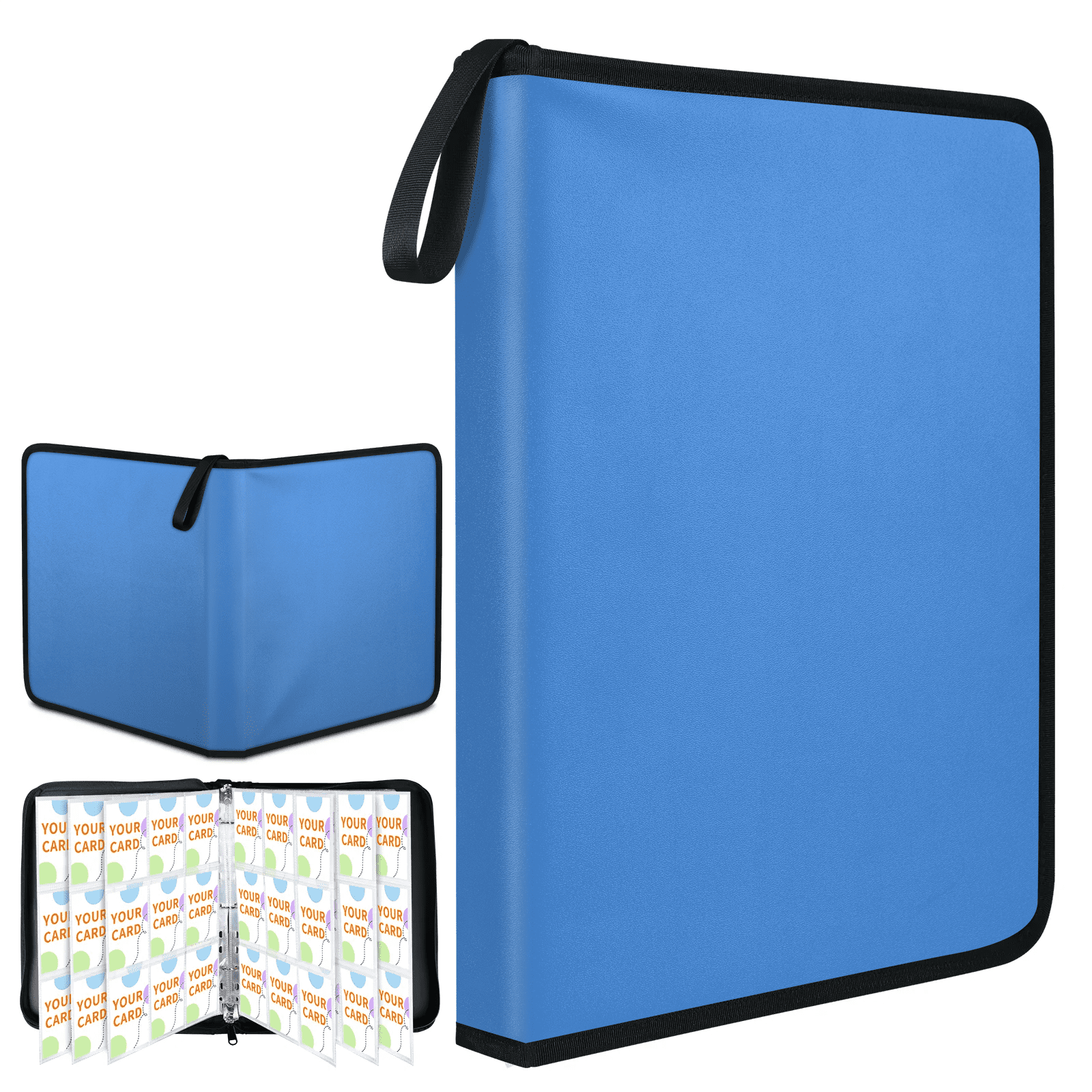 4 Pocket PU Leather Trading Card Holder with Zipper Closure,Holds 400 ...
