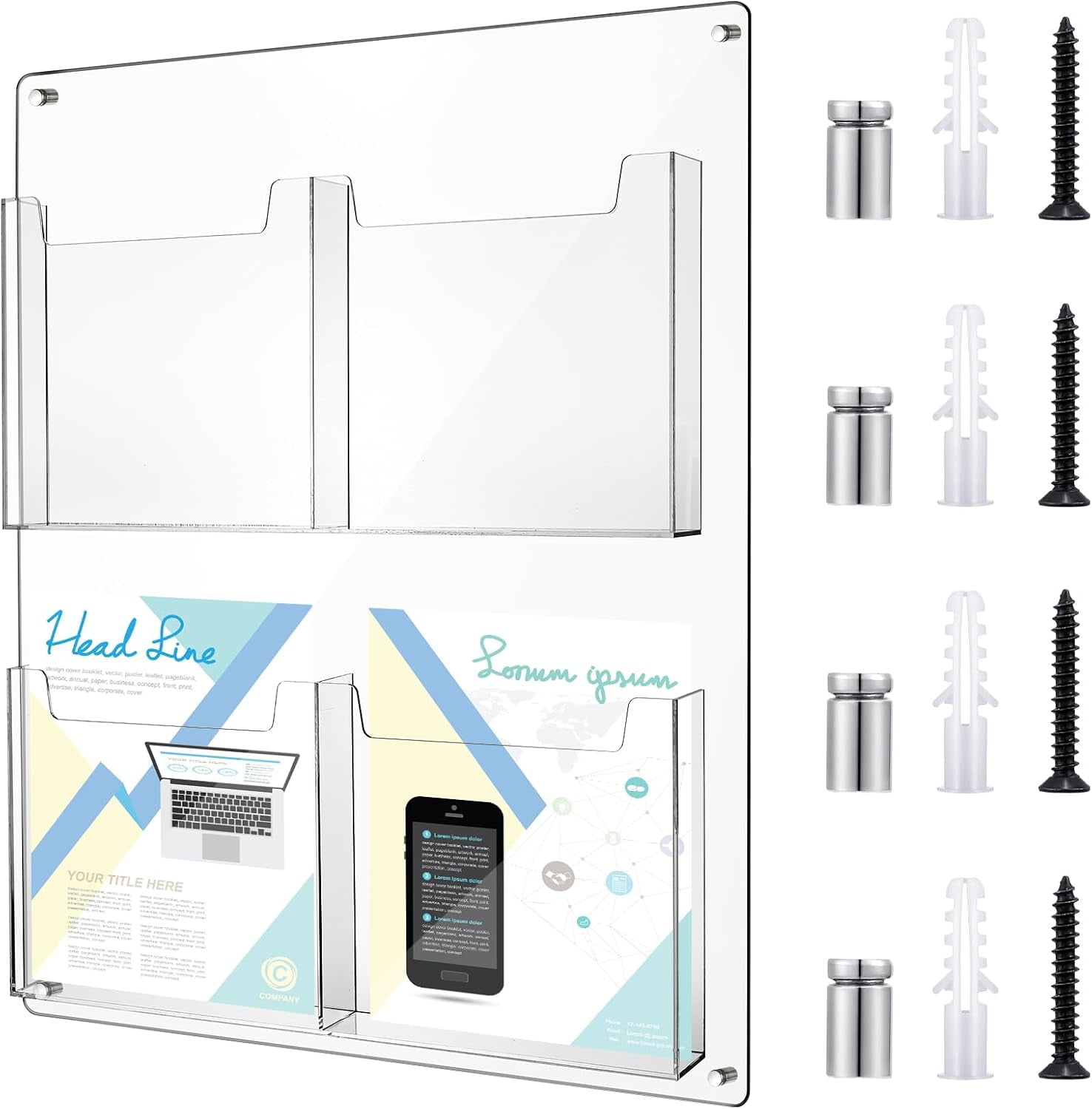 4 Pocket Pamphlet Holder Wall Mount Acrylic Brochure Holder Plastic ...