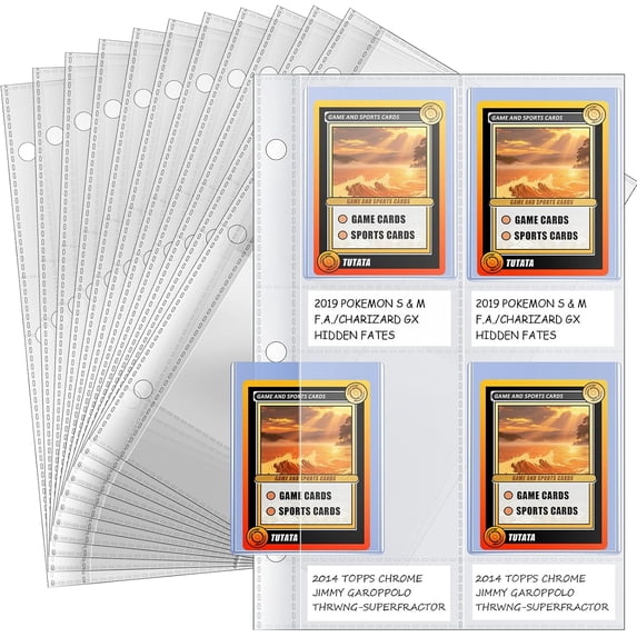 4 Pocket Top Loader Sleeves, Trading Card Binder Pages, Baseball Card ...