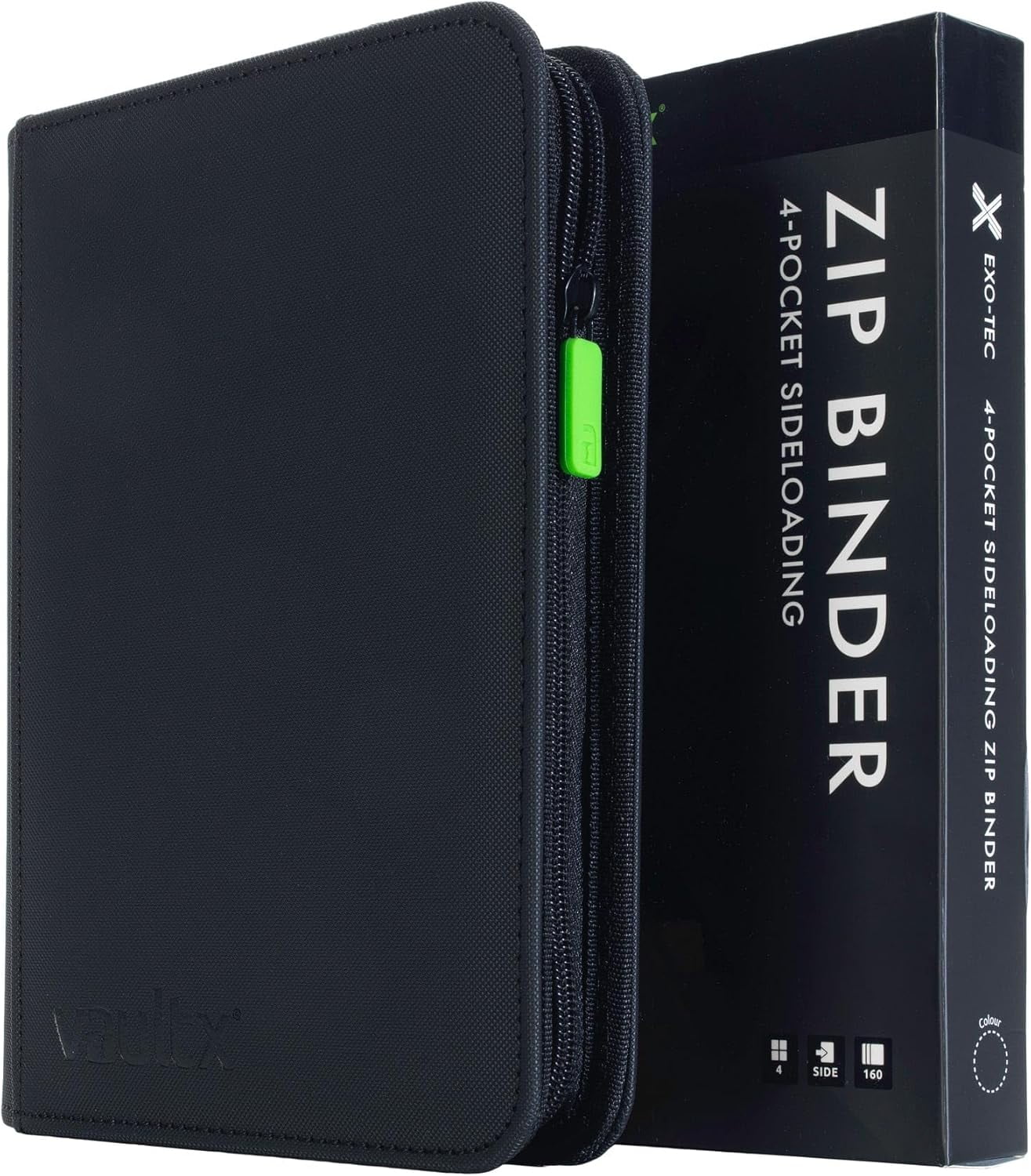 4 Pocket Zip Binder, 160 Cards, Exo-Tec Material, 20 Side-Loading Pages ...