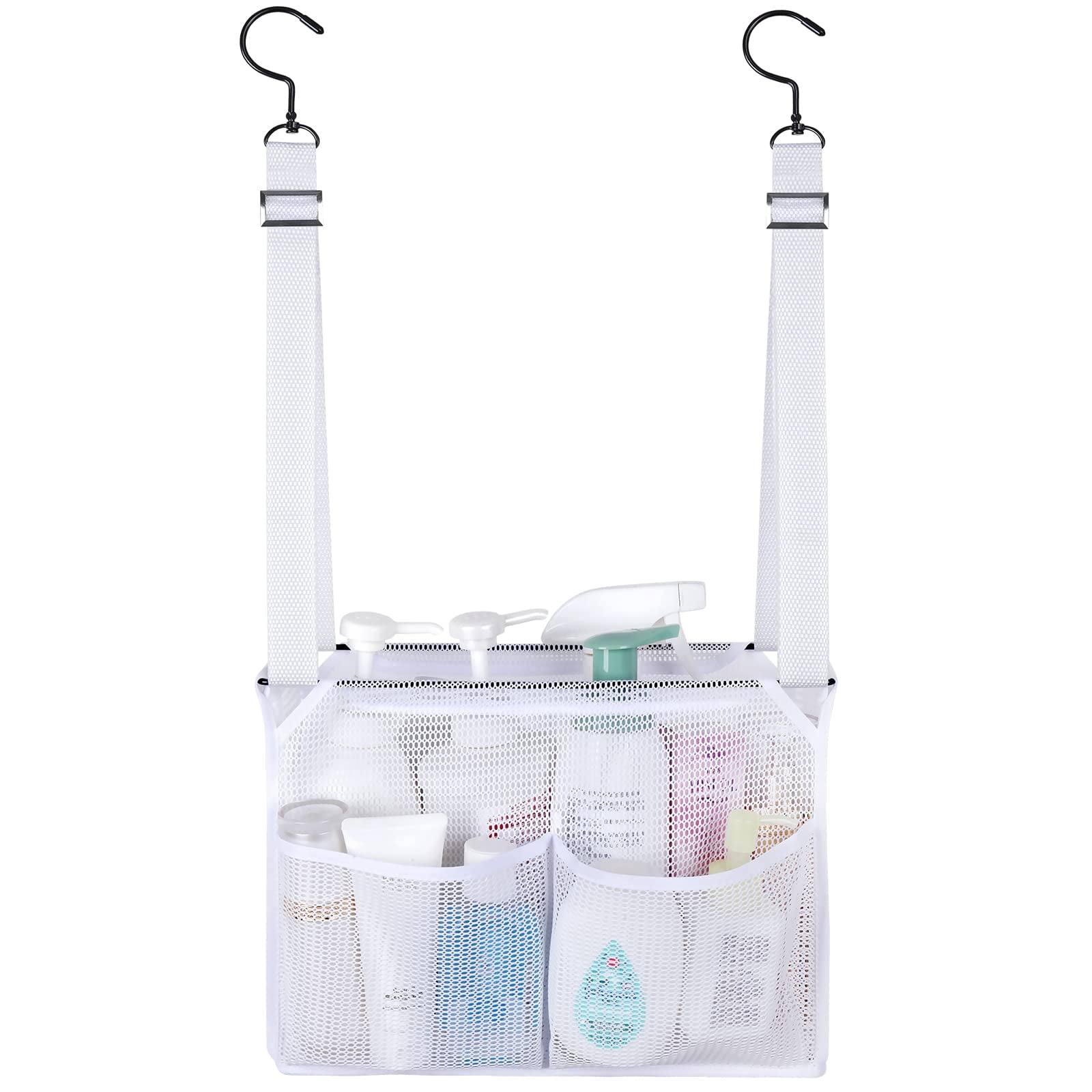 4 Pocket White Adjustable Hanging Mesh Bathroom Organizer for Dorm, Gym ...