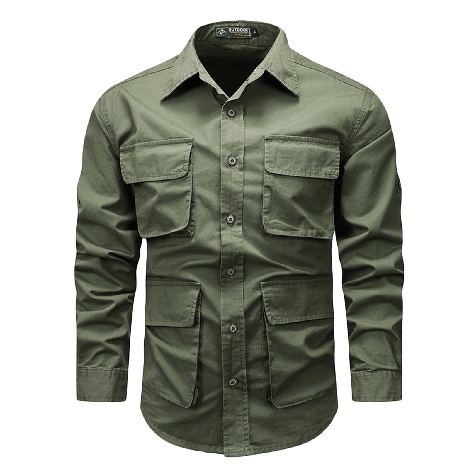 4 Pockets Cargo Shirts for Men Button Down Shirt Long Sleeve Military ...