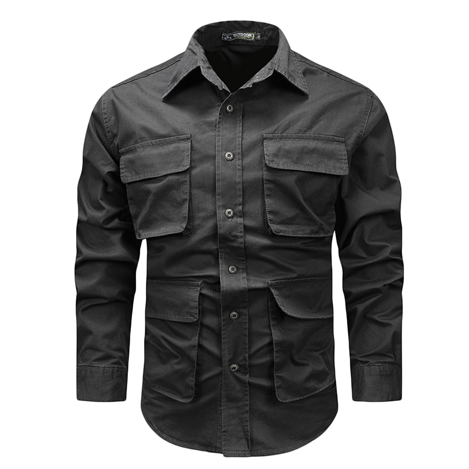 4 Pockets Cargo Shirts for Men Button Down Shirt Long Sleeve Military ...