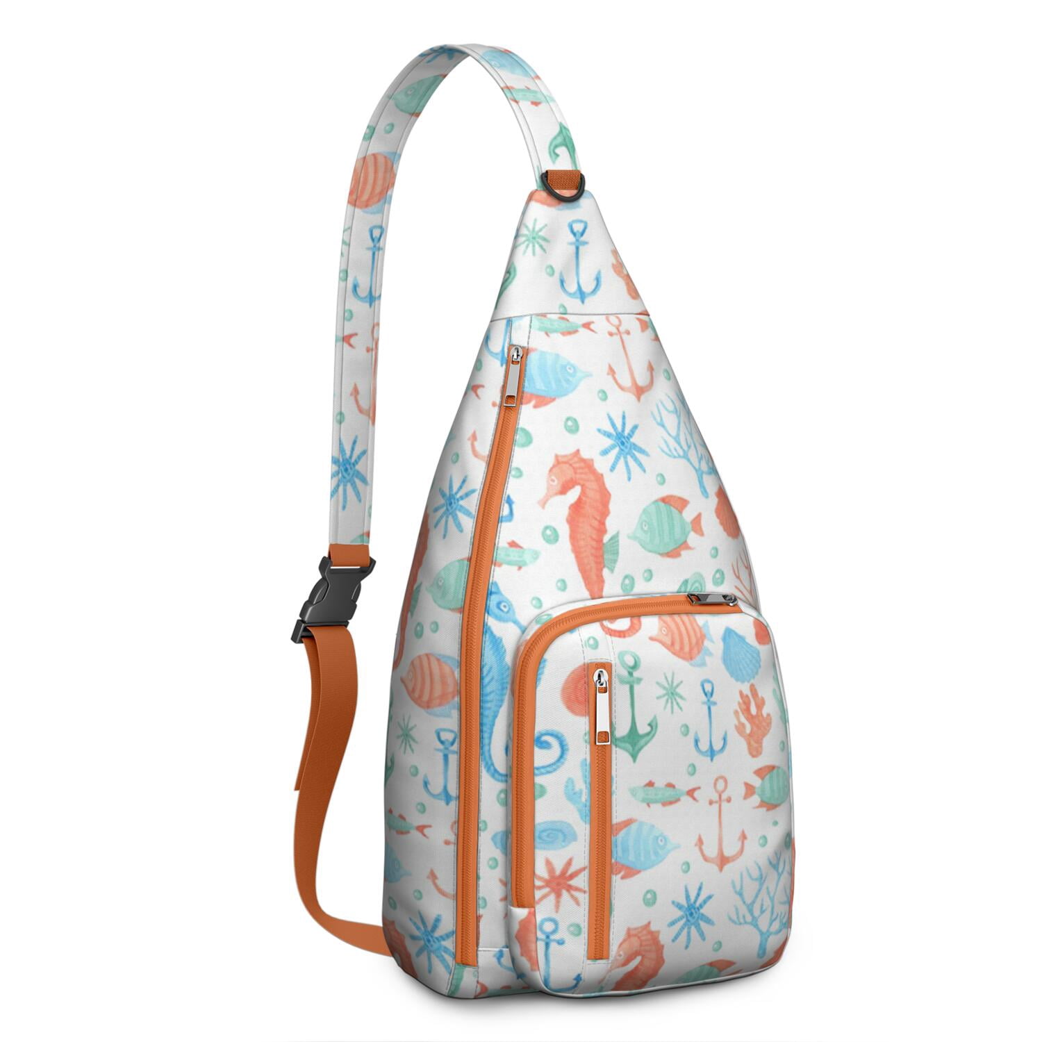 4-Pockets Cross Body Bags for Woman Men,Cute Sea Life Sling Bag Chest ...