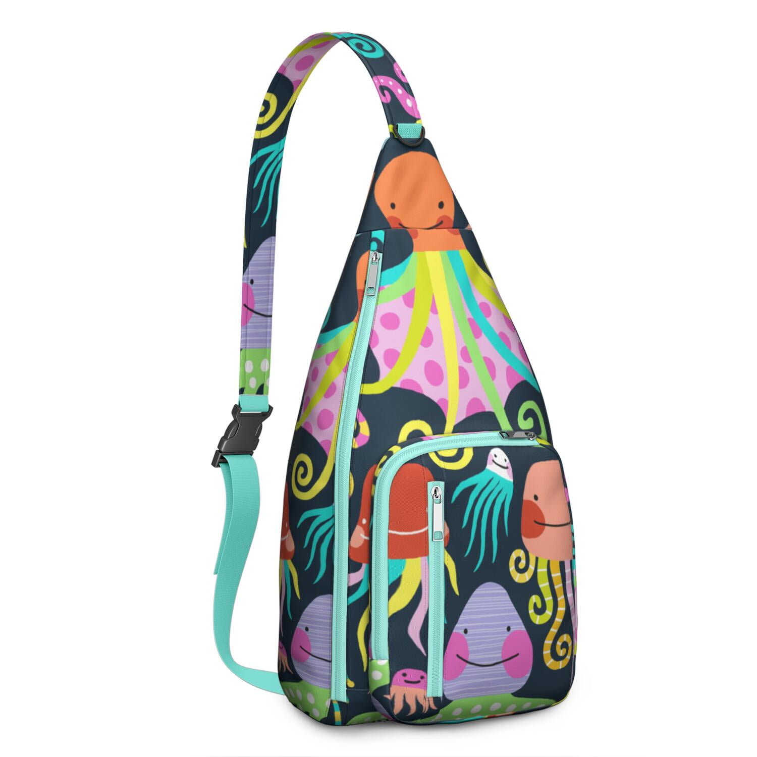 4-Pockets Cross Body Bags for Woman Men,Cute Sea Life Sling Bag Chest ...