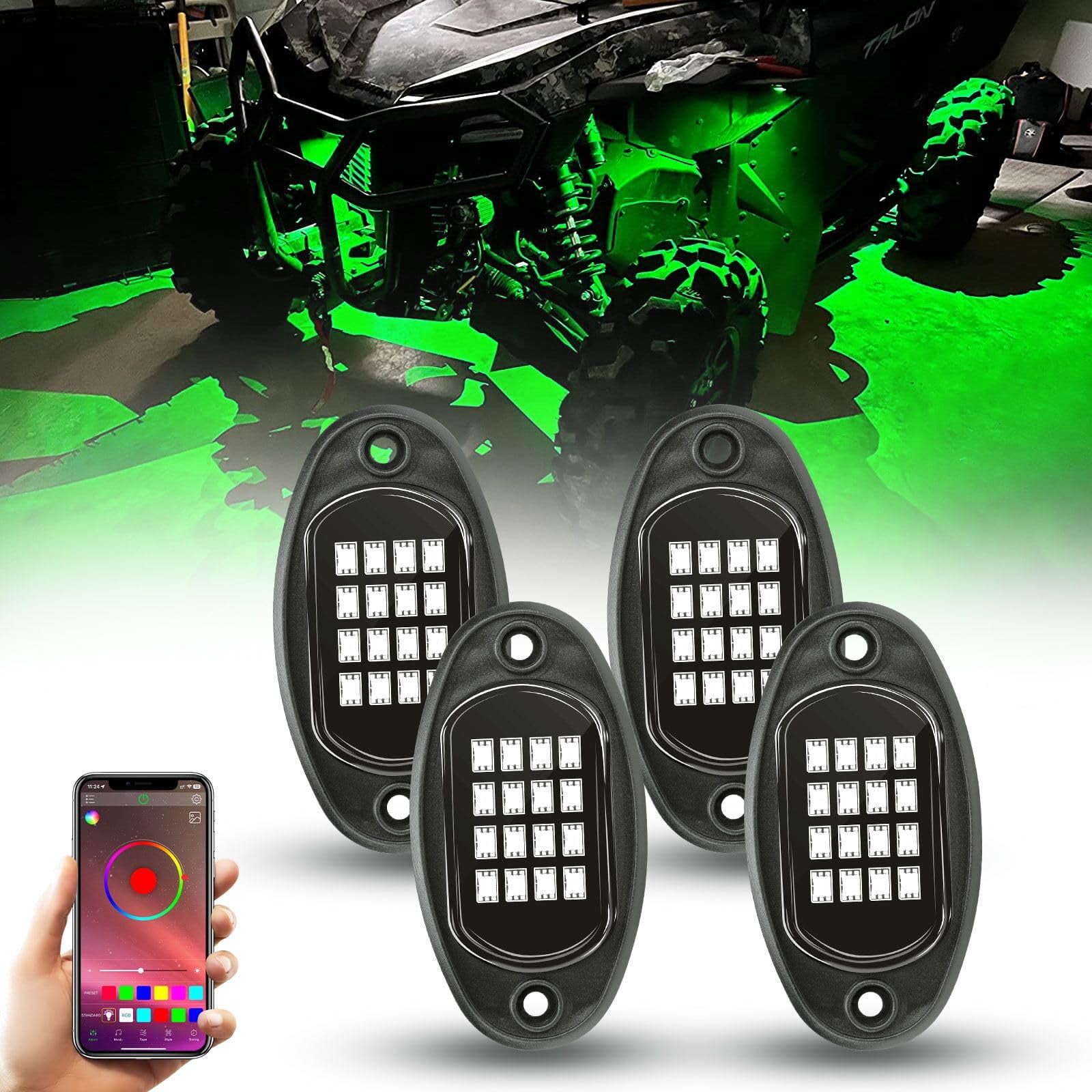 4 Pods RGB LED Rock Lights, Multifunction Neon underglow Kit High ...