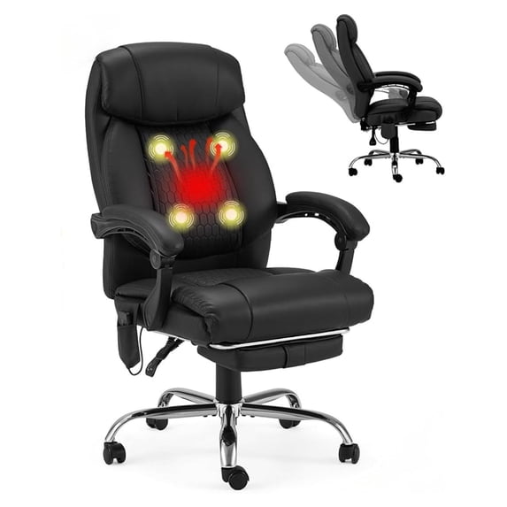 4-Point Massage Office Chair with Heating and Footrest, Reclining ...