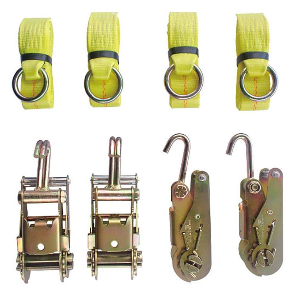 4 Point Tie Down Kit, 4 Ratchets w/Double Finger Hooks, 4 Lasso Straps ...