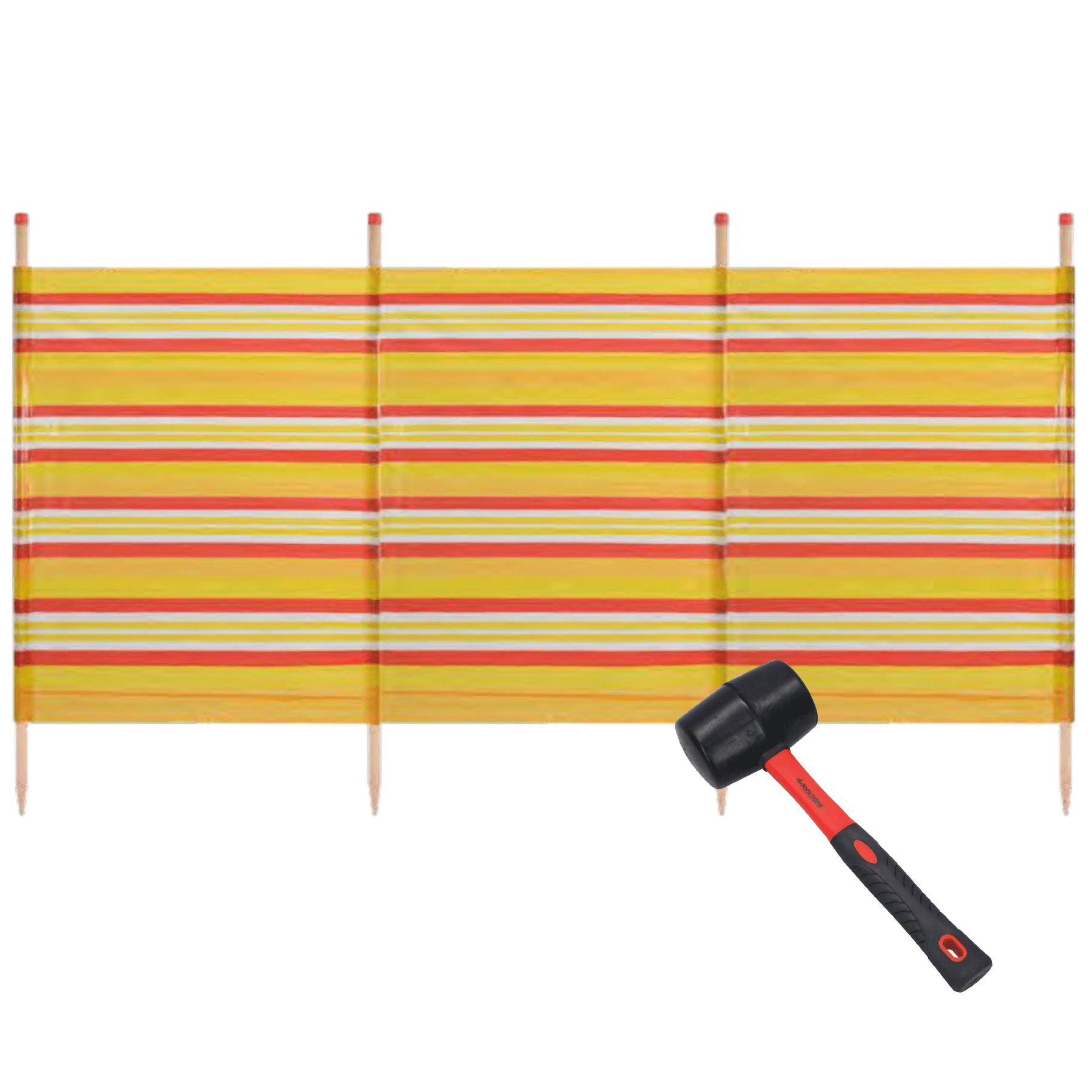 4 Pole Windbreak & Mallet Beach Shelter 1.2m by 2.2m Yellow Stripe ...