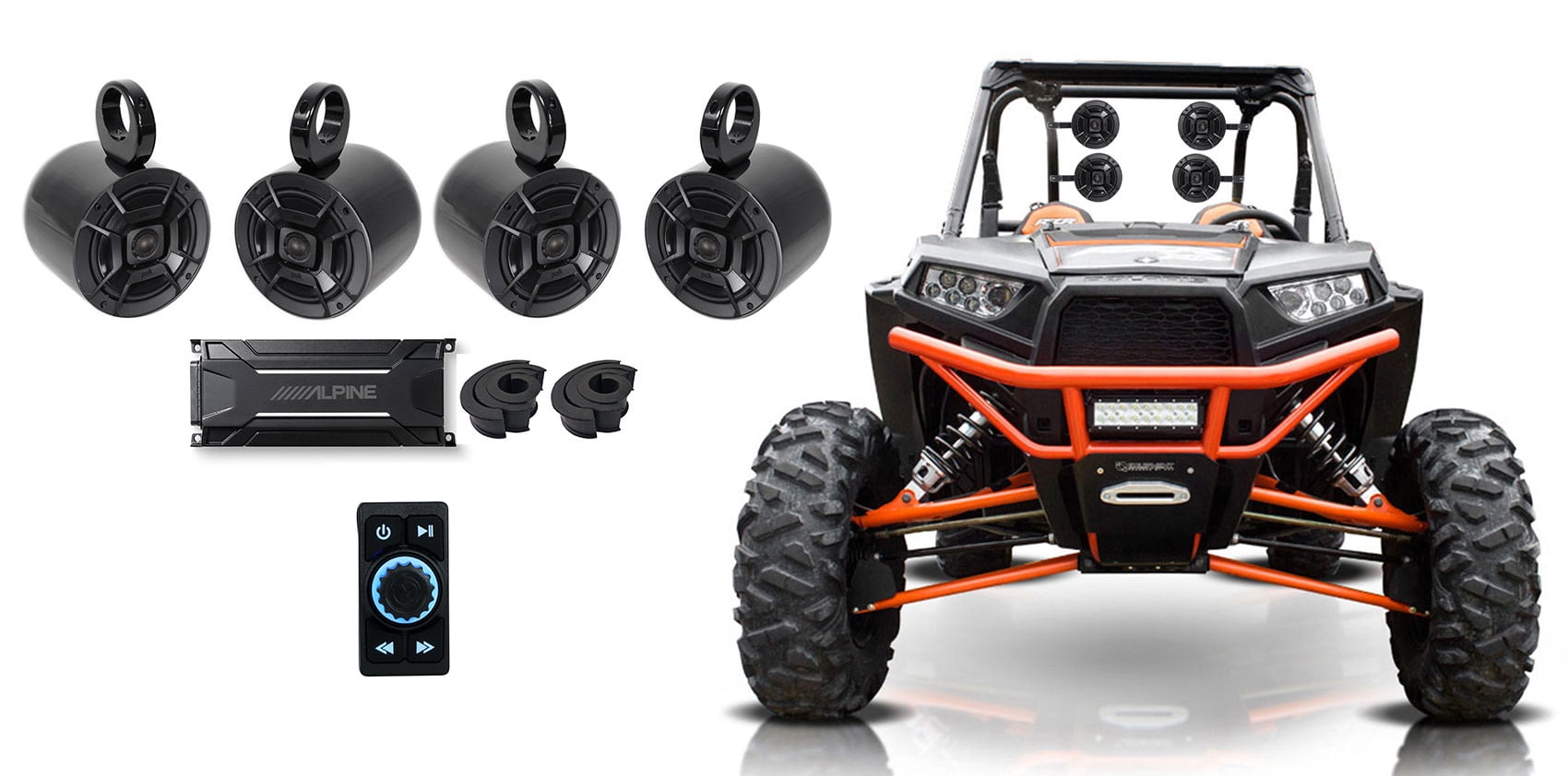 4) Polk Audio 6.5" Tower Speakers+Alpine Amplifier+Bluetooth Switch RZR ...