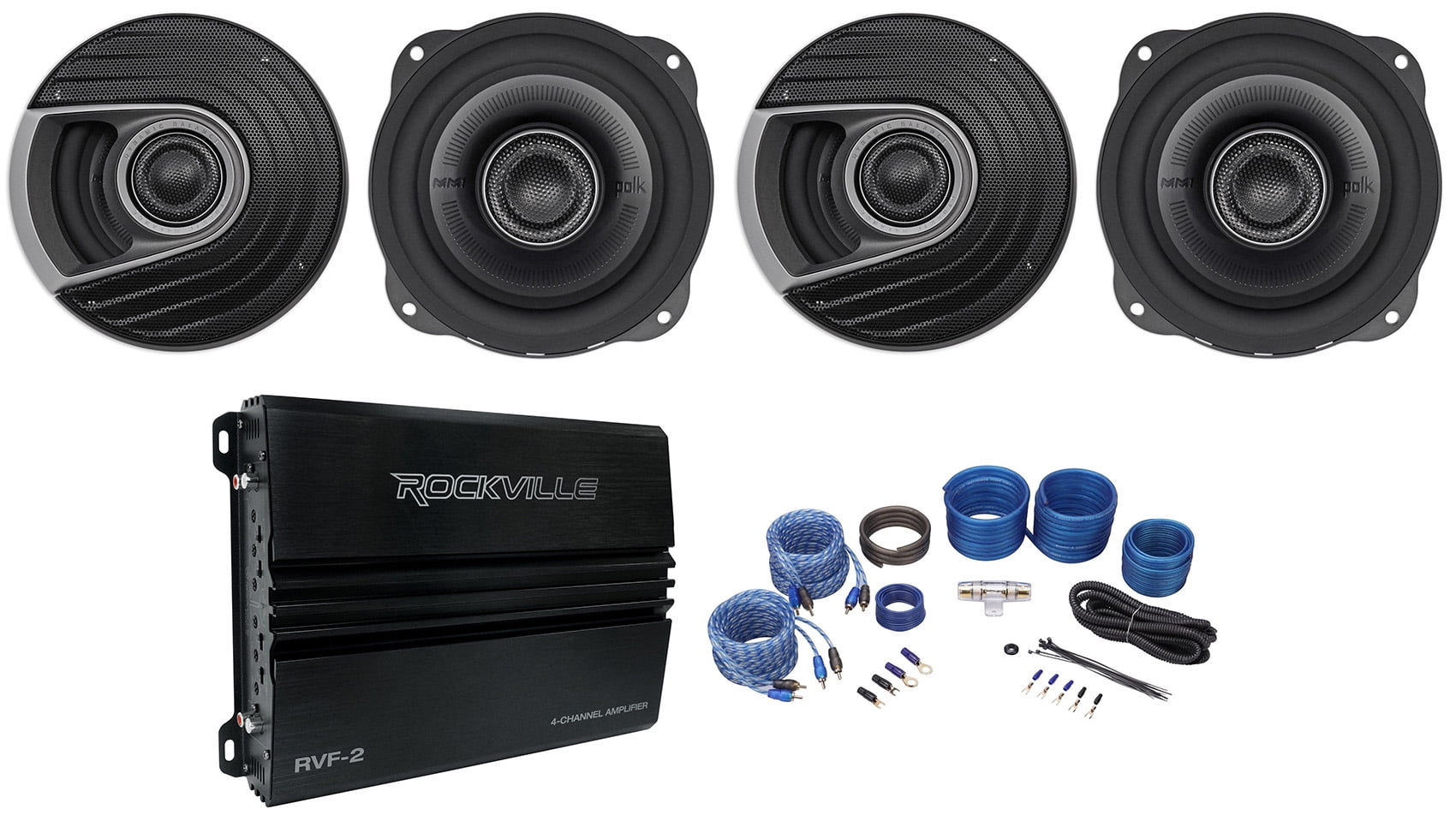 (4) Polk Audio MM522 5.25” 600w Car Audio Speakers+4-Channel Amplifier+Amp Kit - Walmart ...