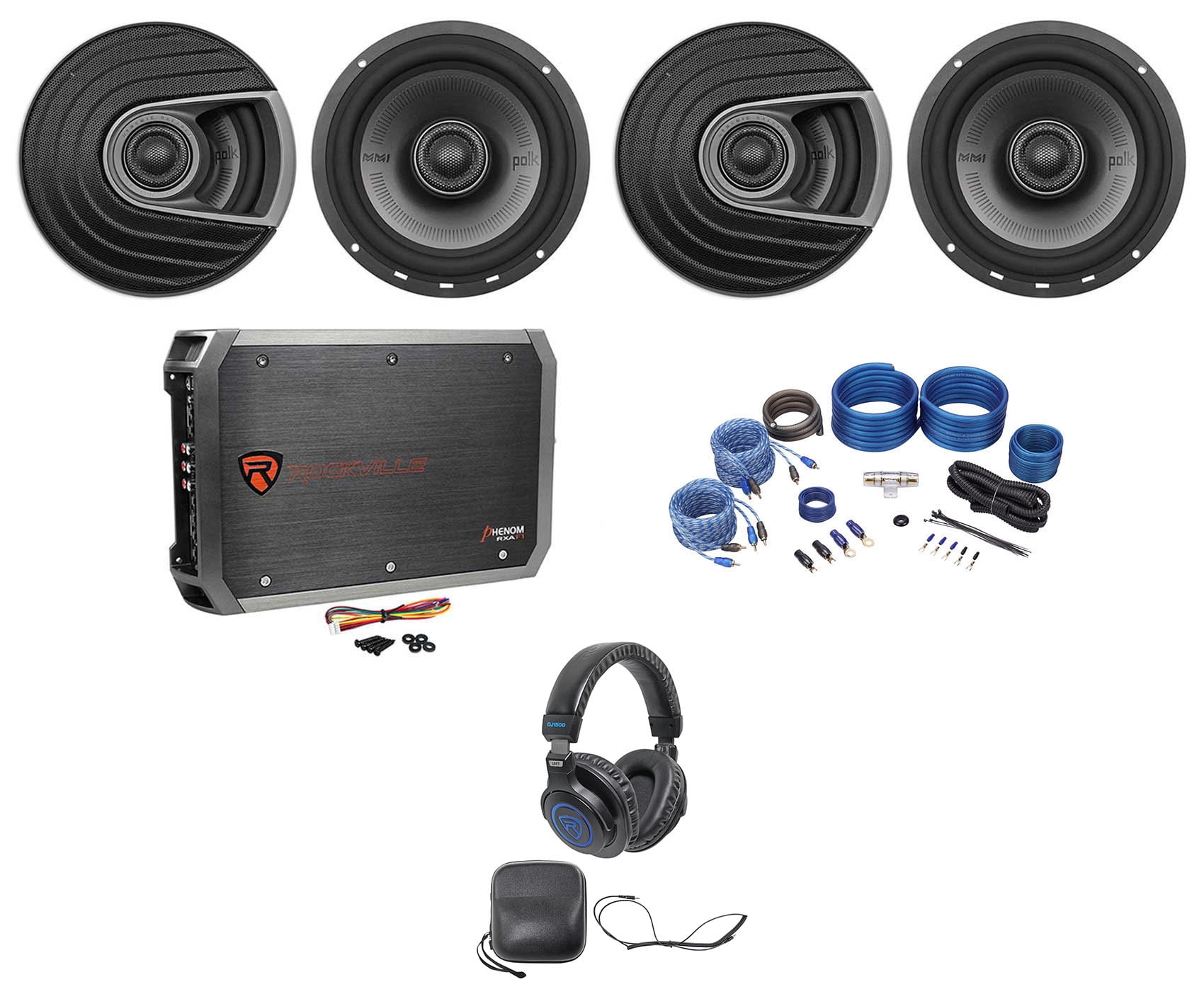 (4) Polk Audio MM652 6.5” 1200w Car Audio Speakers+Amplifier+Wires ...