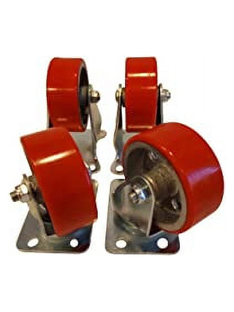 4" Poly Tread Quiet Roll Metal Wheel Plate Casters (2 Swivel and 2 ...