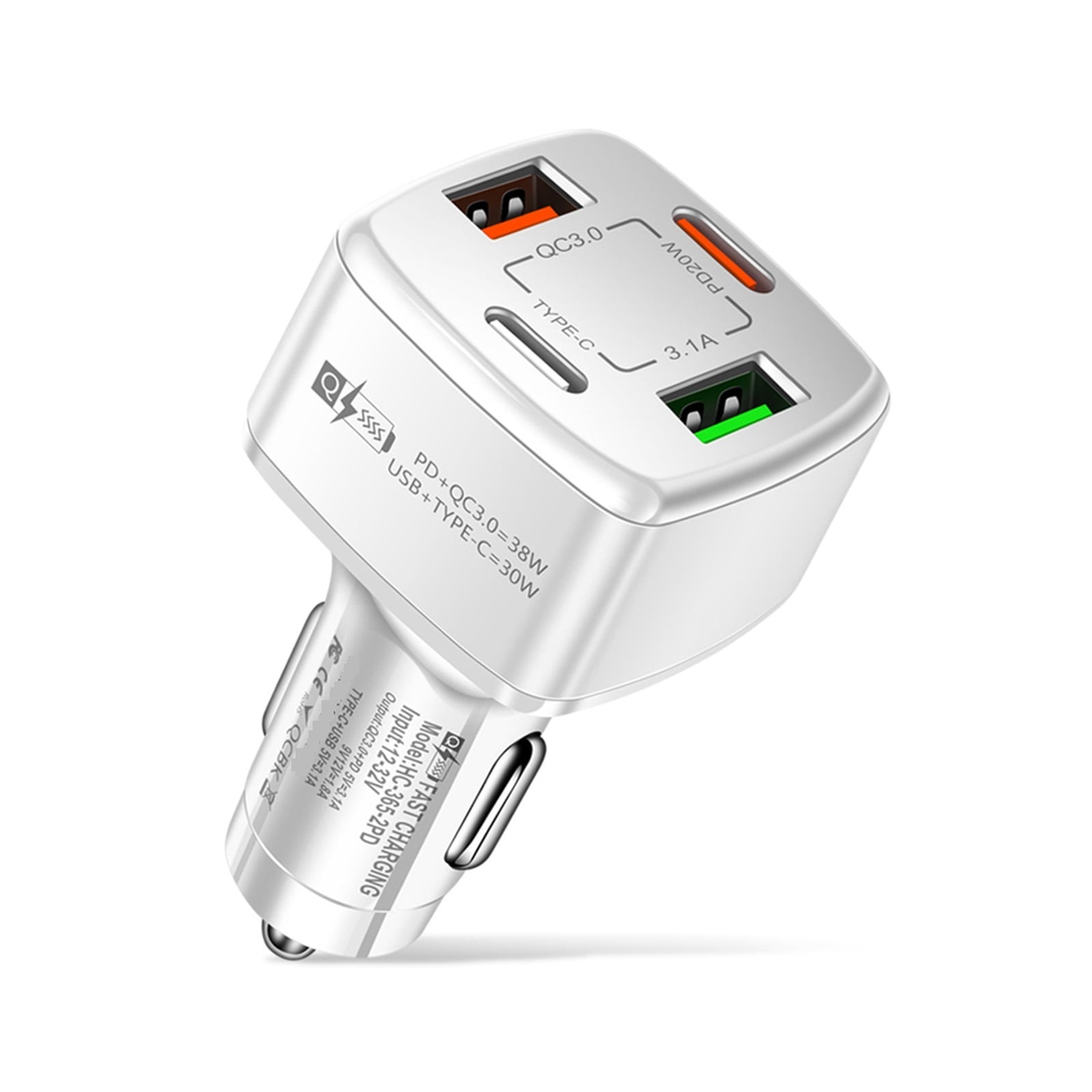 4-Port Car Charger 38W Fast USB-C For Phone Multi-Device Intelligently Fast Charge PD 20W ...