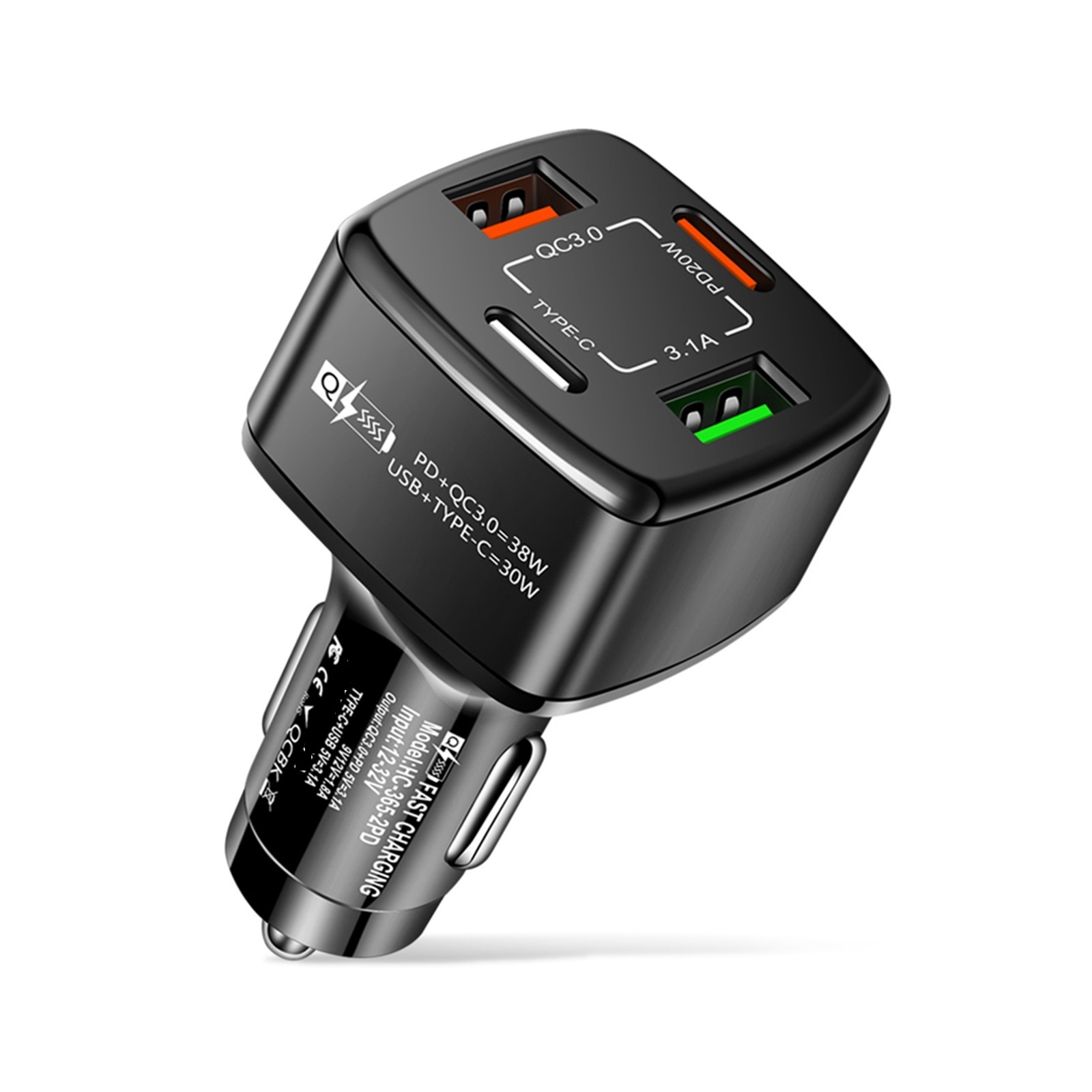 4-Port Car Charger 38W Fast USB-C For Phone Multi-Device Intelligently ...