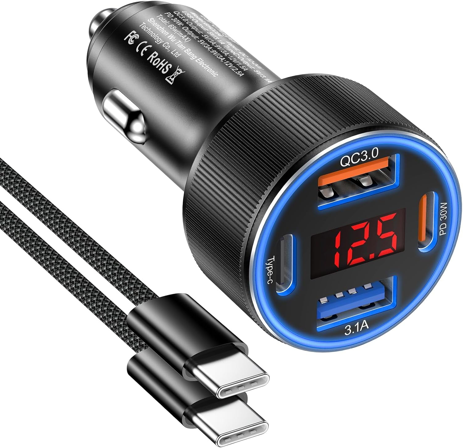 4-Port Car Charger: Besgoods’USB C car charger delivery 65W power via ...