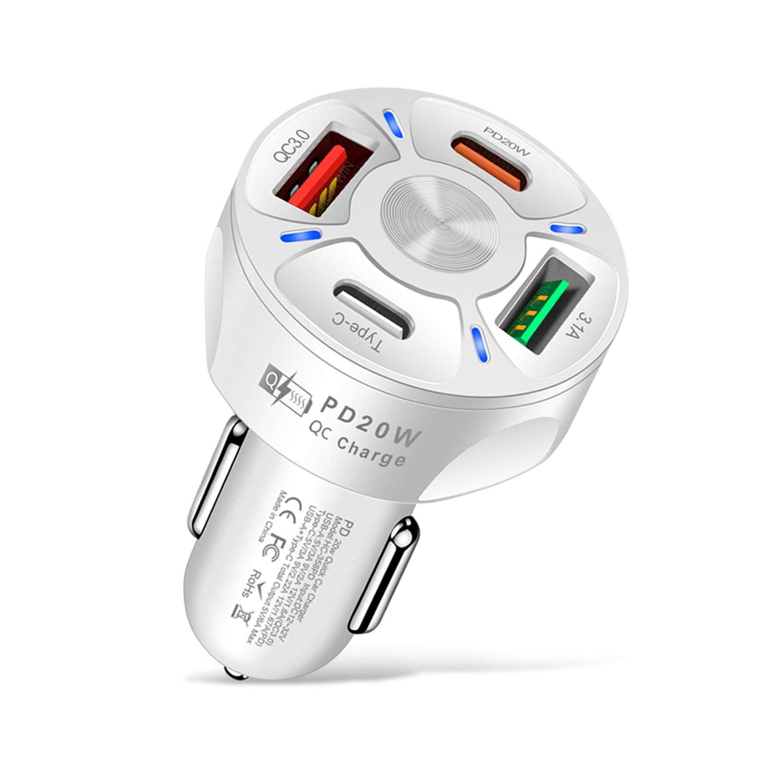 4-Port Car Charger For Phone Fast Charge PD 20W Type C USB Adapter ...