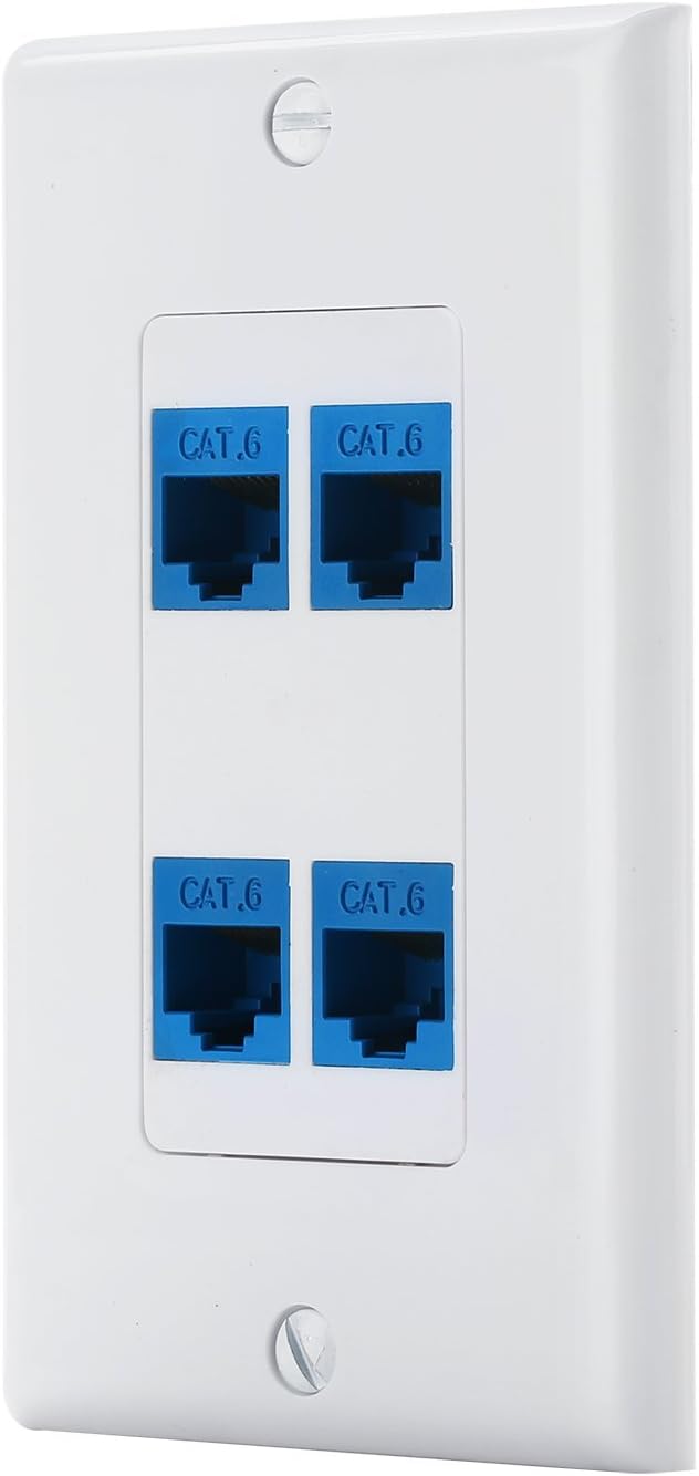 4 Port Cat6 Ethernet Female to Female Decorative Wall Plate in White ...