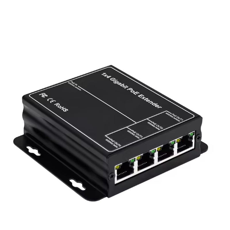 4 Port Gigabit POE Extender 100/1000Mbps 90W 1in 4 Out PoE Repeater DIN Rail Network VLAN for ...