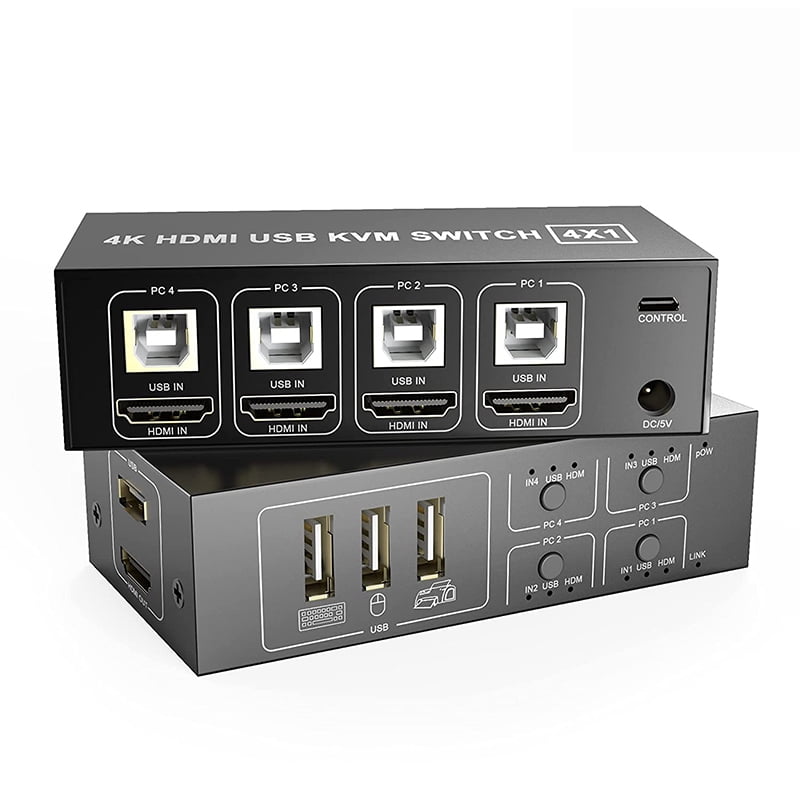 4 Port HDMI KVM Switch 4K@30HZ/1080P@60HZ USB HDMI KVM Switcher 4 in 1 ...